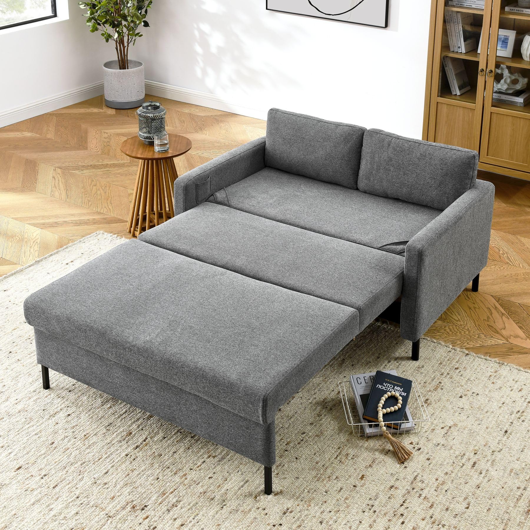 Small Roll Out Couch Furnimics 60.2" Modern Boucle Upholstered Pull