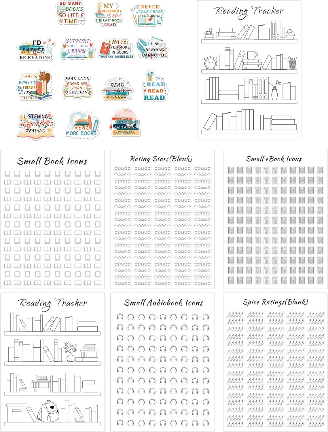 Amazon.com: Reading Tracker Bookmark Stickers - 8 Sheets of 6x8 Inch ...