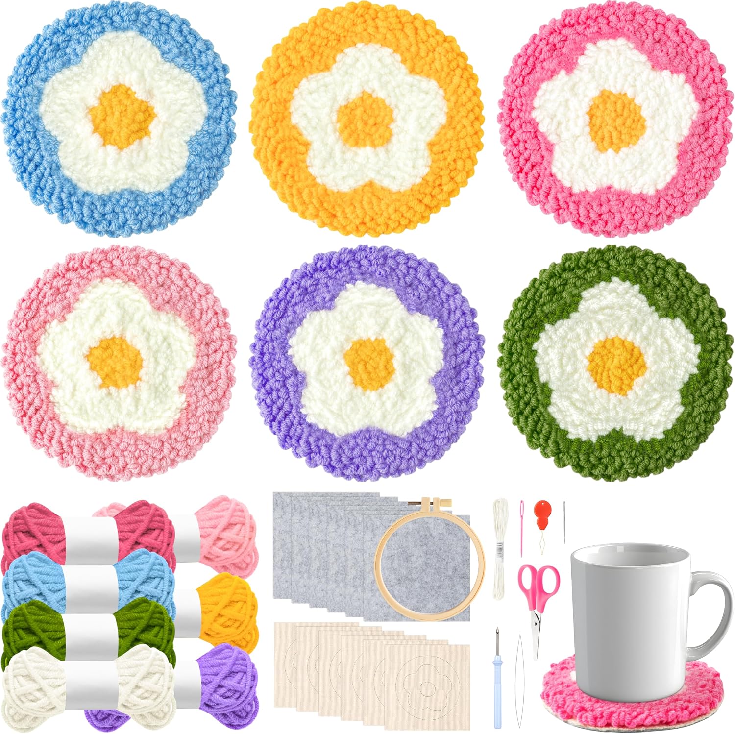Amazon.com: WATINC Flower Punch Needle Coaster Kit - 22Pcs Easy Art ...