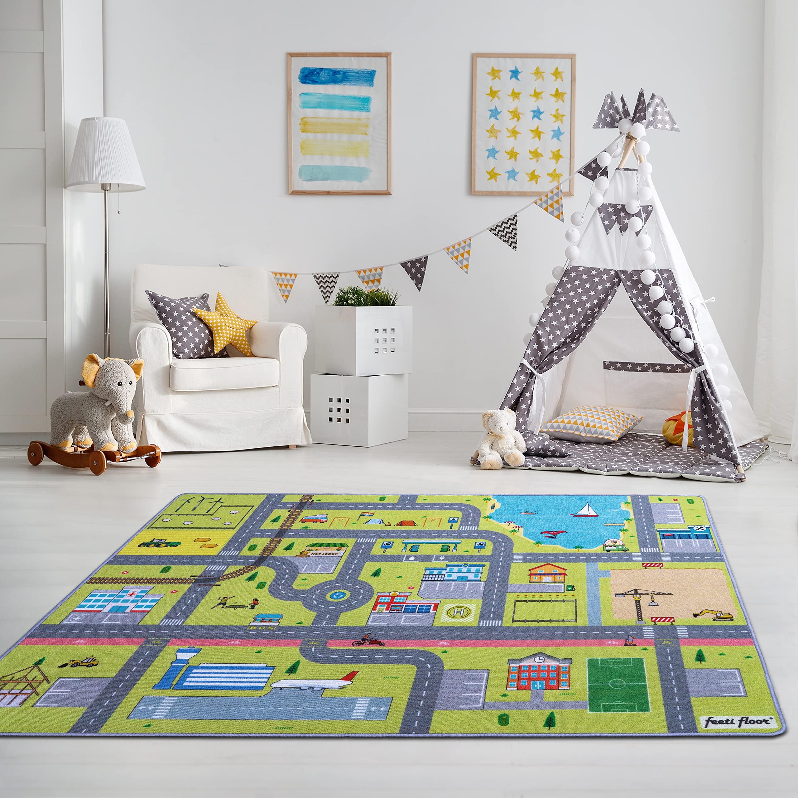 HEVO Stadt Mix Strassen Spielteppich | Kinderteppich 145x200 cm mit ...