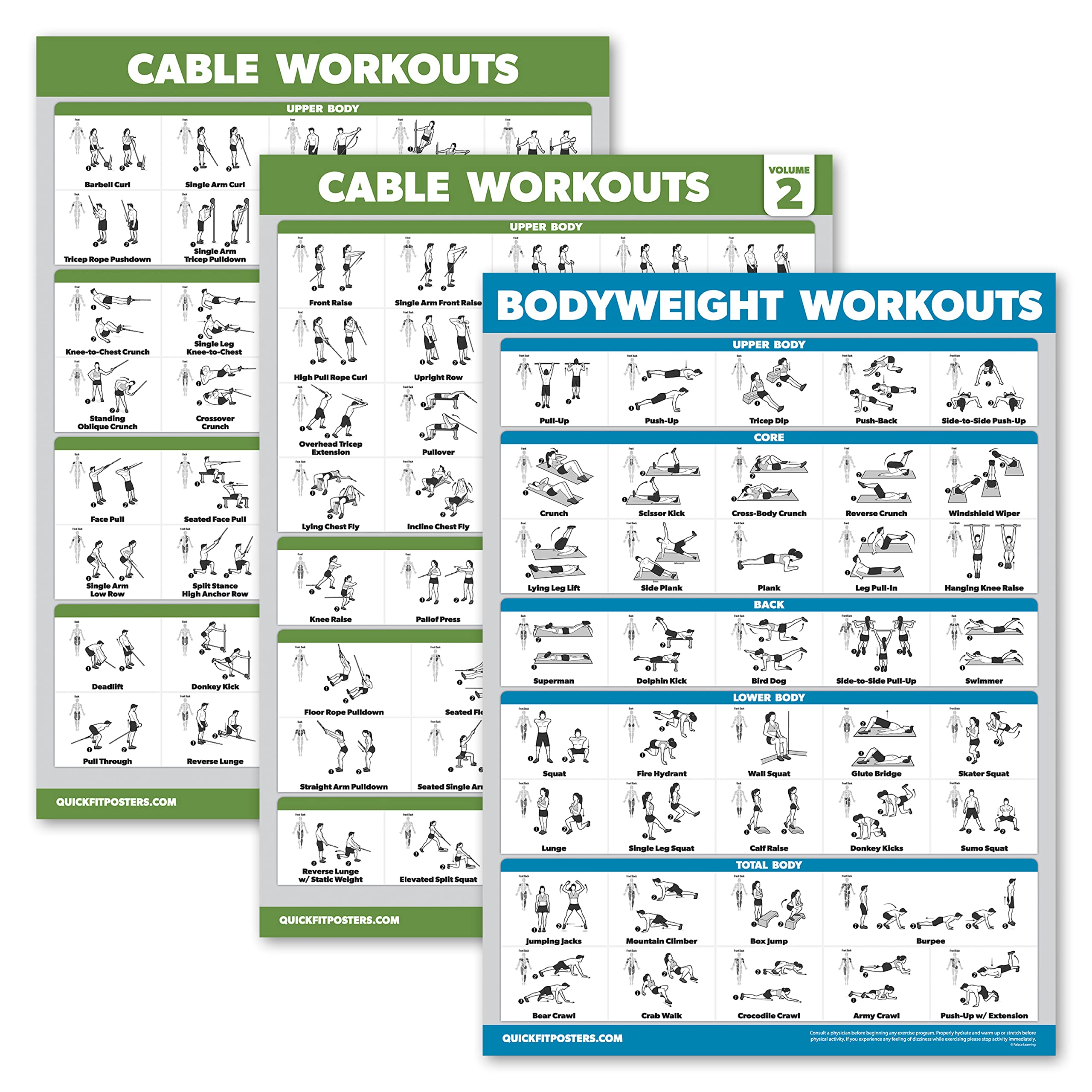 3 Pack - Cable Machine Workout Posters Volume 1 & Volume 2 + Bodyweight ...