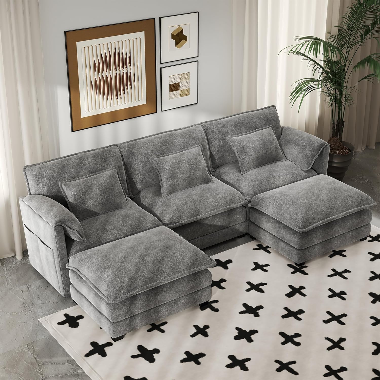 Amazon.com: Real Relax 111'' Modular Sectional Sofa, U Shaped Chenille Convertible Couch with ...