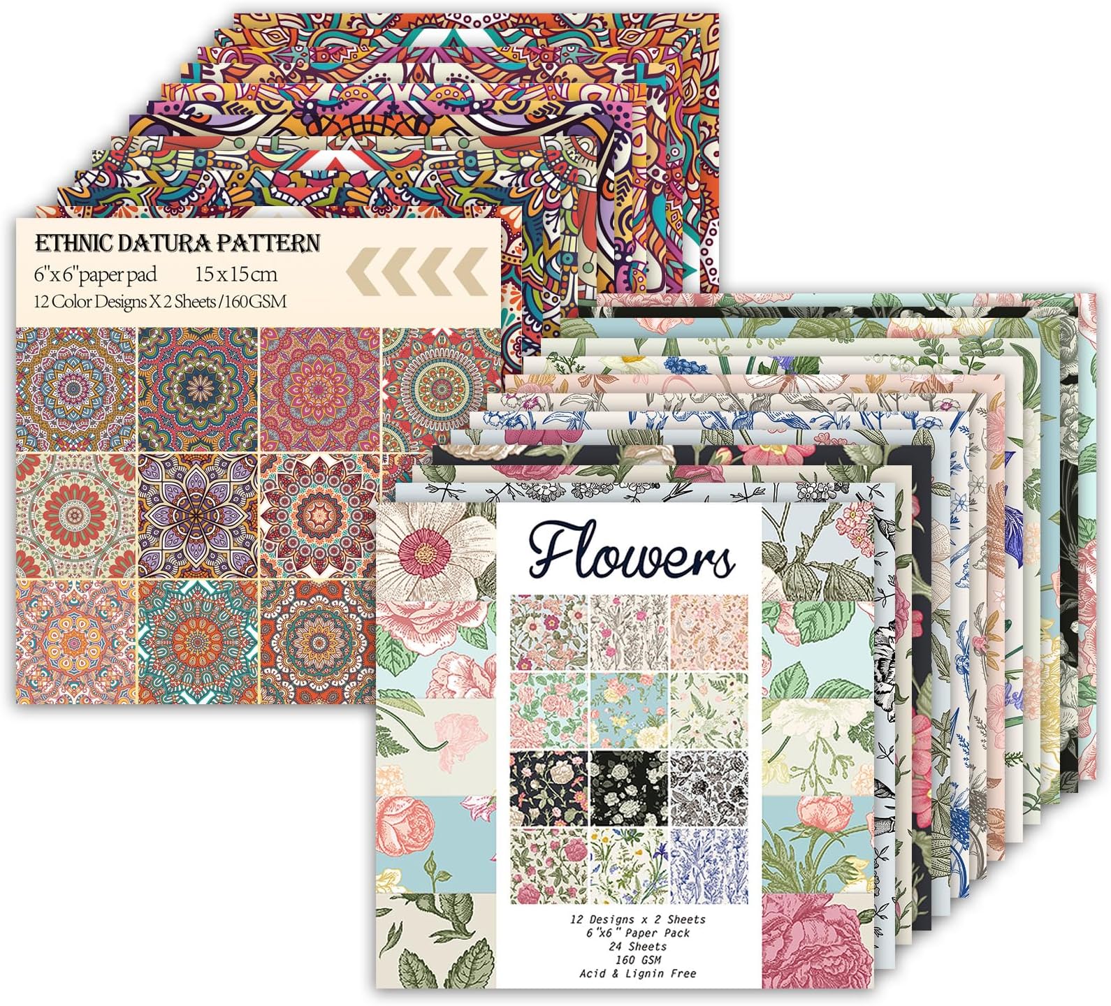 Amazon.com : 48 Sheets 24 Designs Scrapbook Paper Pad, 6"×6" Single ...