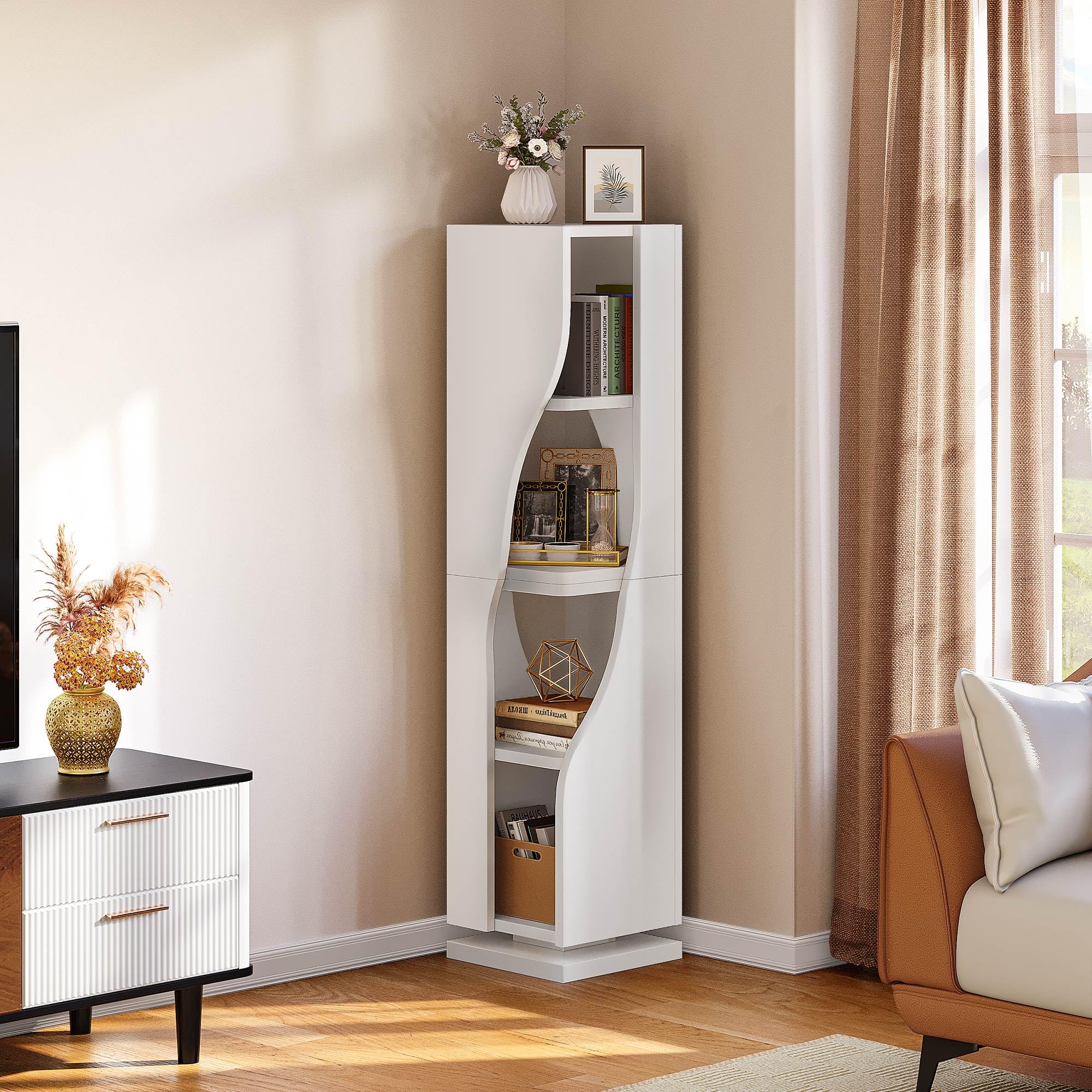 Amazon.com: YITAHOME Bookcase Corner Bookshelf, Small 4-Tier Rotating ...