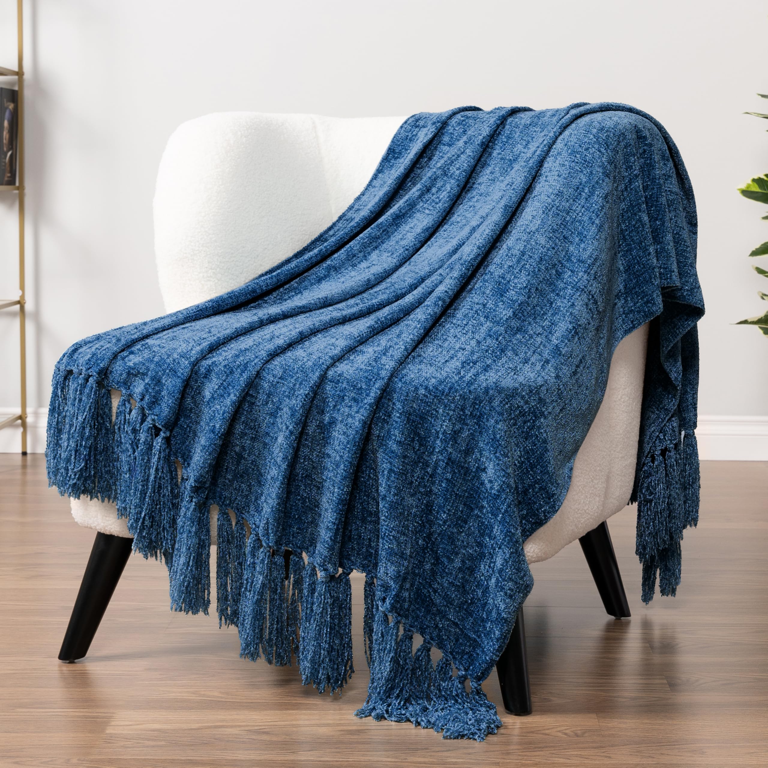 Amazon.com: PAVILIA Blue Throw Blanket for Couch, Chenille Blanket for ...