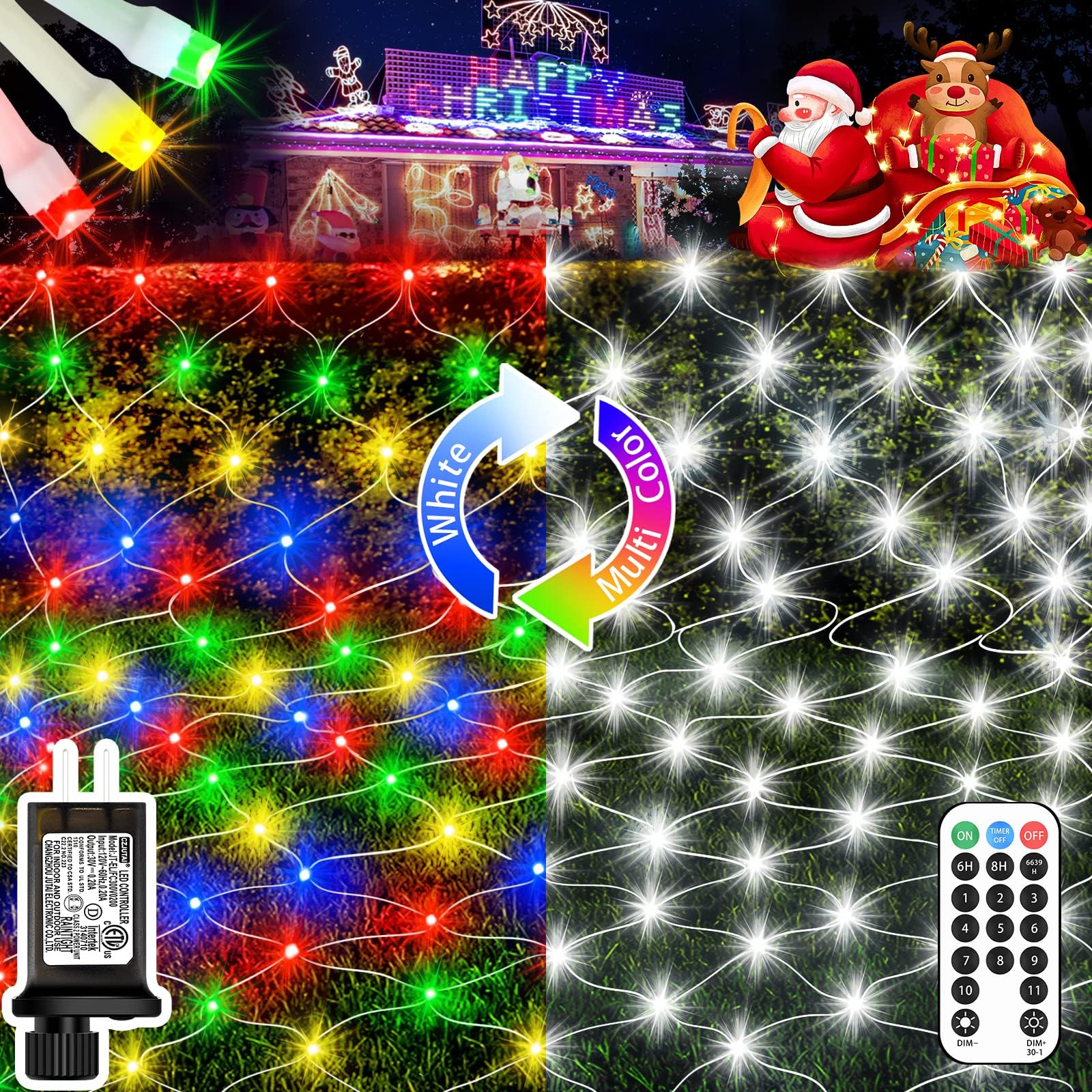 Outdoor Christmas Net Lights, 240 LED 18 Color Changing Bush Lights ...