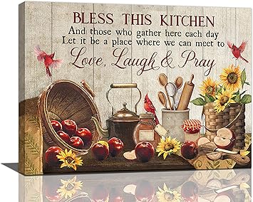 Amazon.com: Kitchen Cardinal Wall Art Christian Sunflower Bible Verse ...