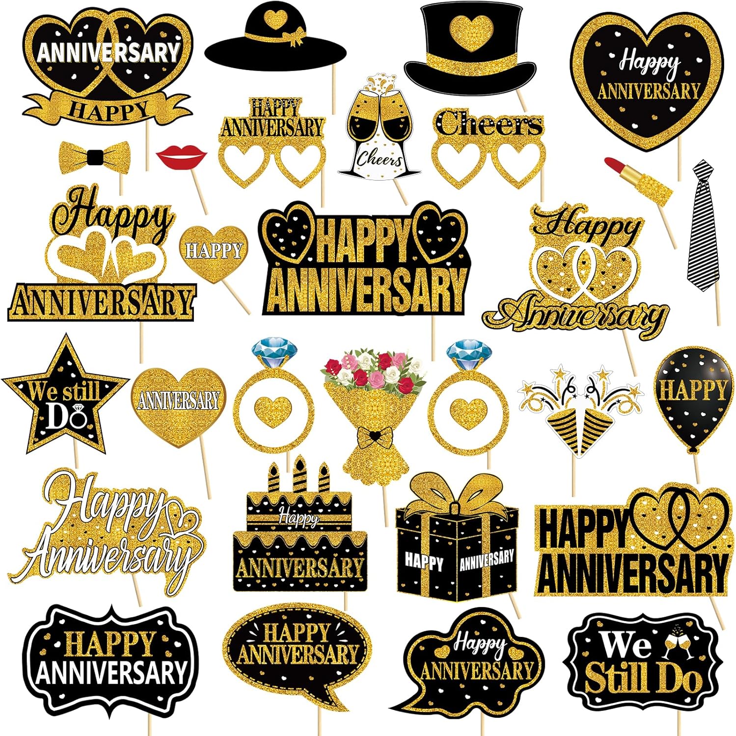Amazon.com: Kuxriox 30Pcs Happy Wedding Party Decorations, Black & Gold ...