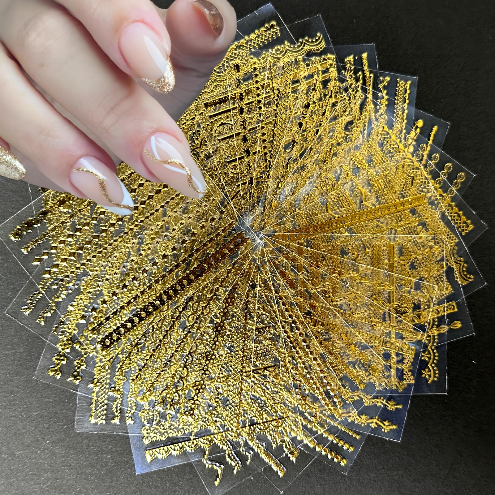 Amazon.com: 30 Sheets Gold Line Nail Art Stickers Gold Lace Nail ...