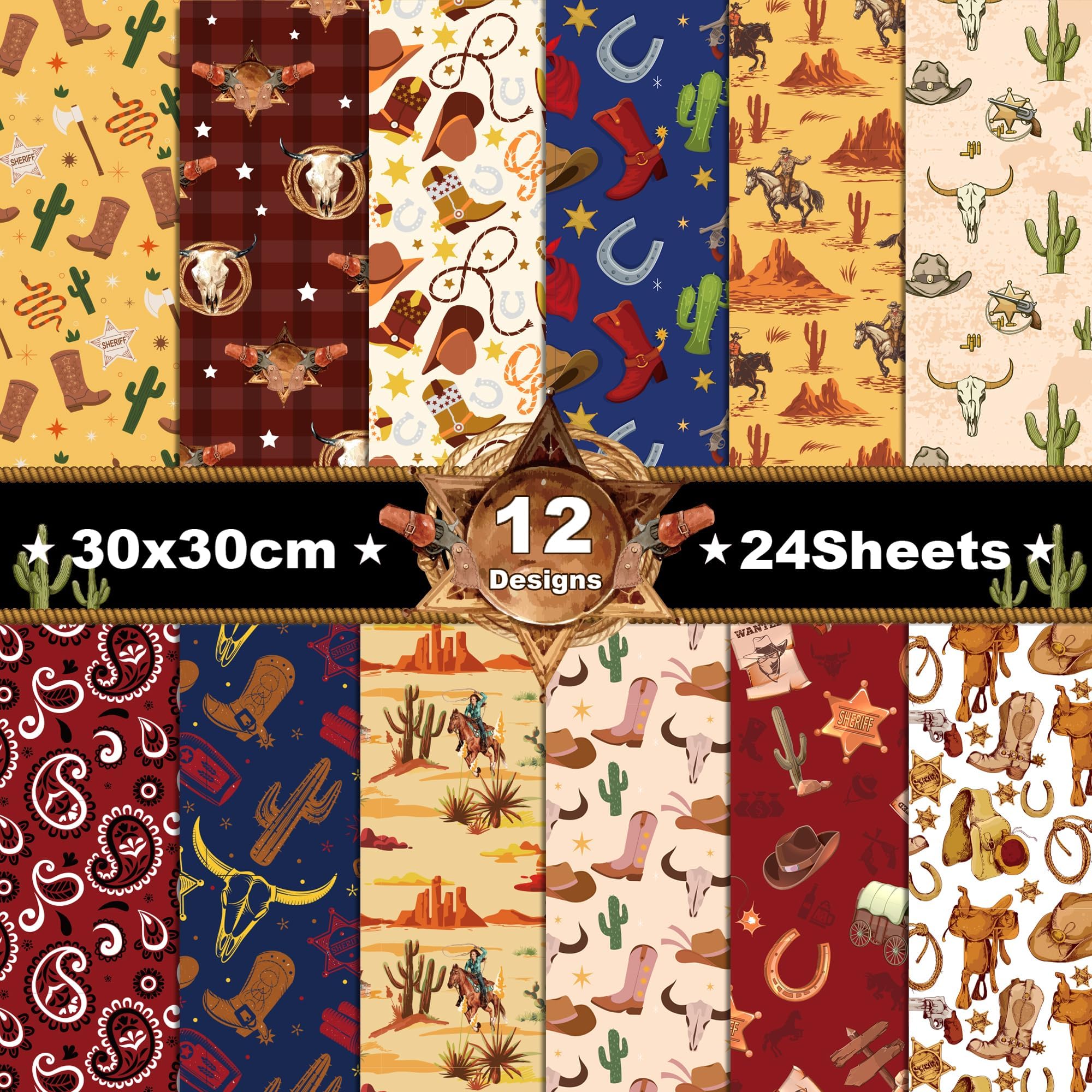Amazon.com : 24 Sheets Western Cowboy Scrapbook Paper Pad Double-Sided ...