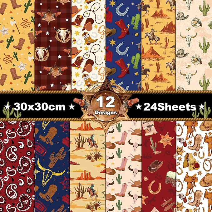 Amazon.com : 24 Sheets Western Cowboy Scrapbook Paper Pad Double-Sided ...