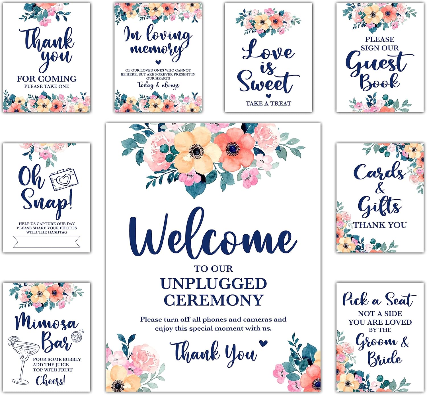 Amazon.com: 9 Pcs Wedding Reception Signs, 8x10 Inches Wedding Welcome ...