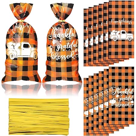 Amazon.com: Whaline 150 Pcs Fall Cellophane Bags Maple Leaves Cello Bag ...