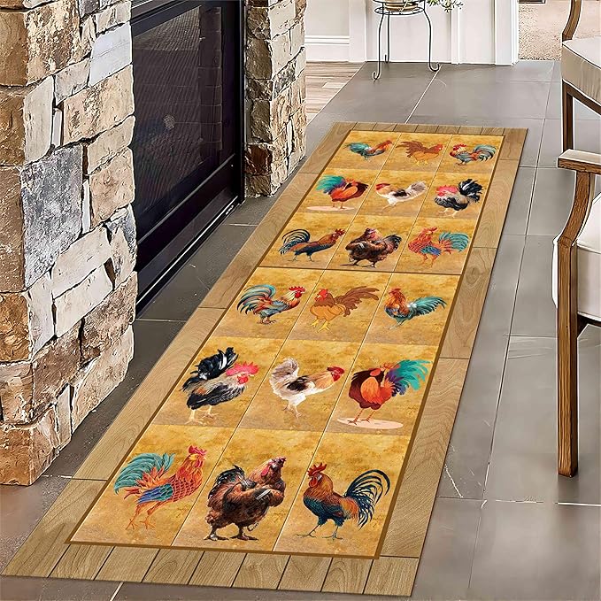 Amazon.com: Fouiunler Vintage Country Hen Rooster Runner Rug for ...