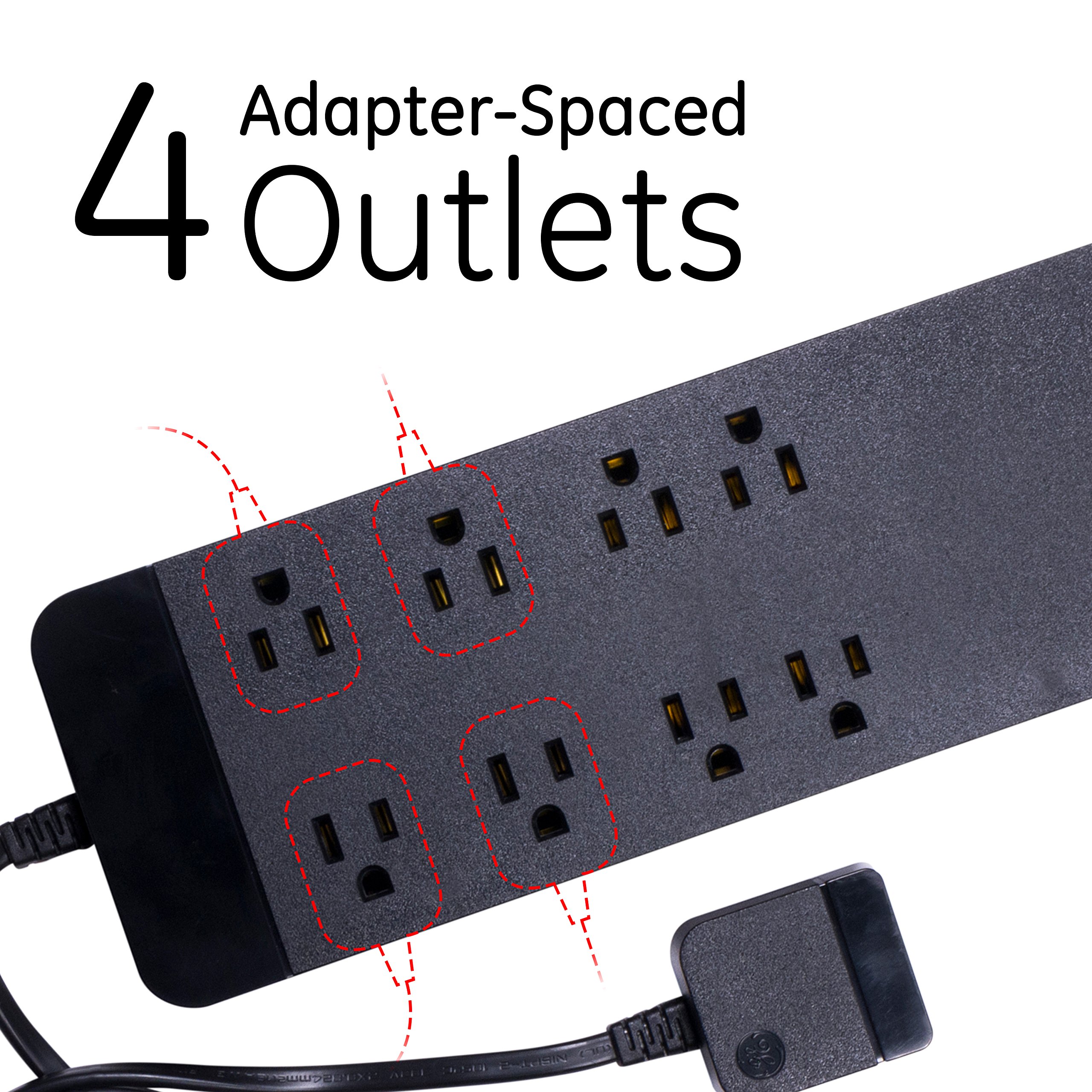 Snapklik.com : Black, Power Strip Surge Protector Charger, 8 Outlets, 2 ...