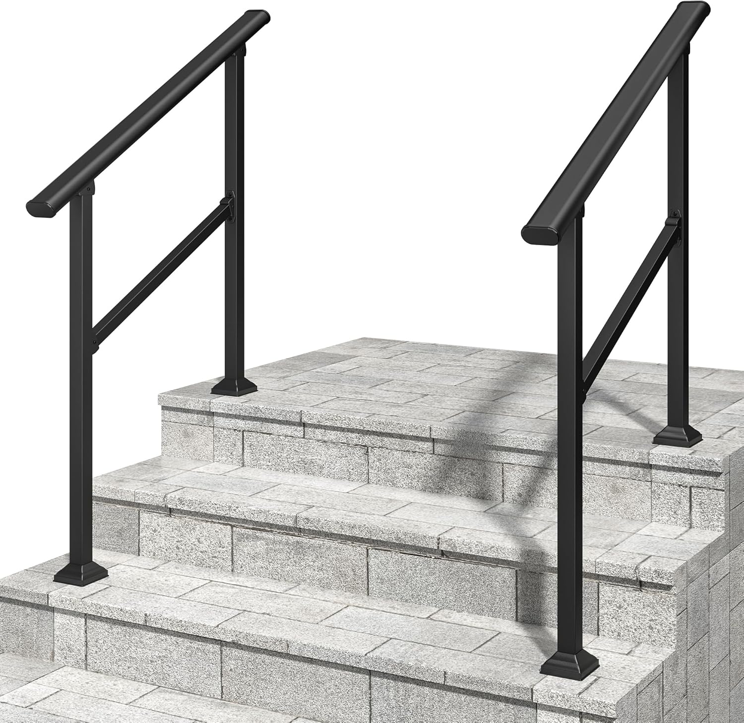 2 Pack Outdoor Handrail, Steel 2-3 Step Stair Handrail, Black Handrails ...