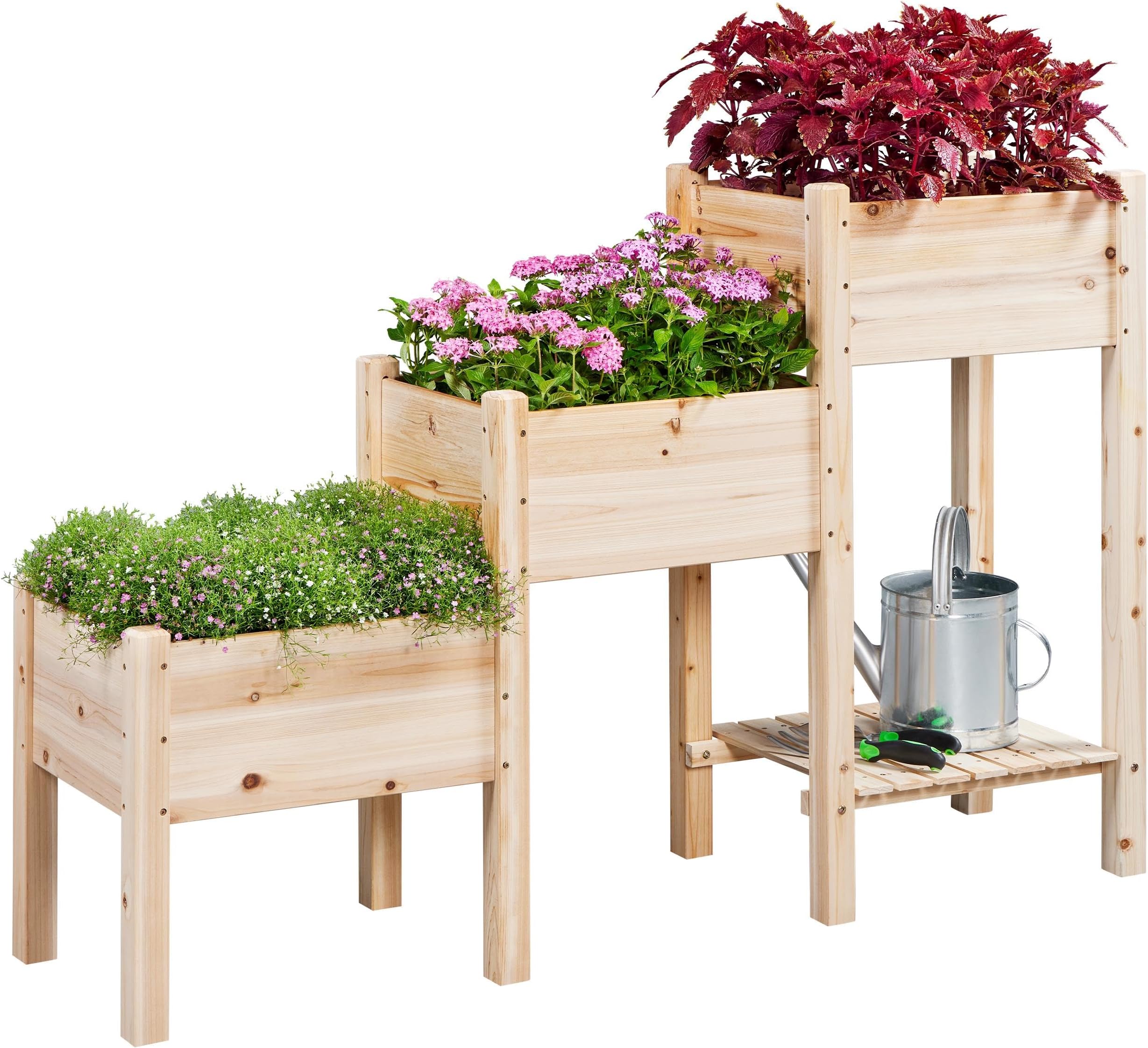 Amazon.com: COSTWAY Raised Garden Bed, 3-Tier Wooden Elevated Planter ...