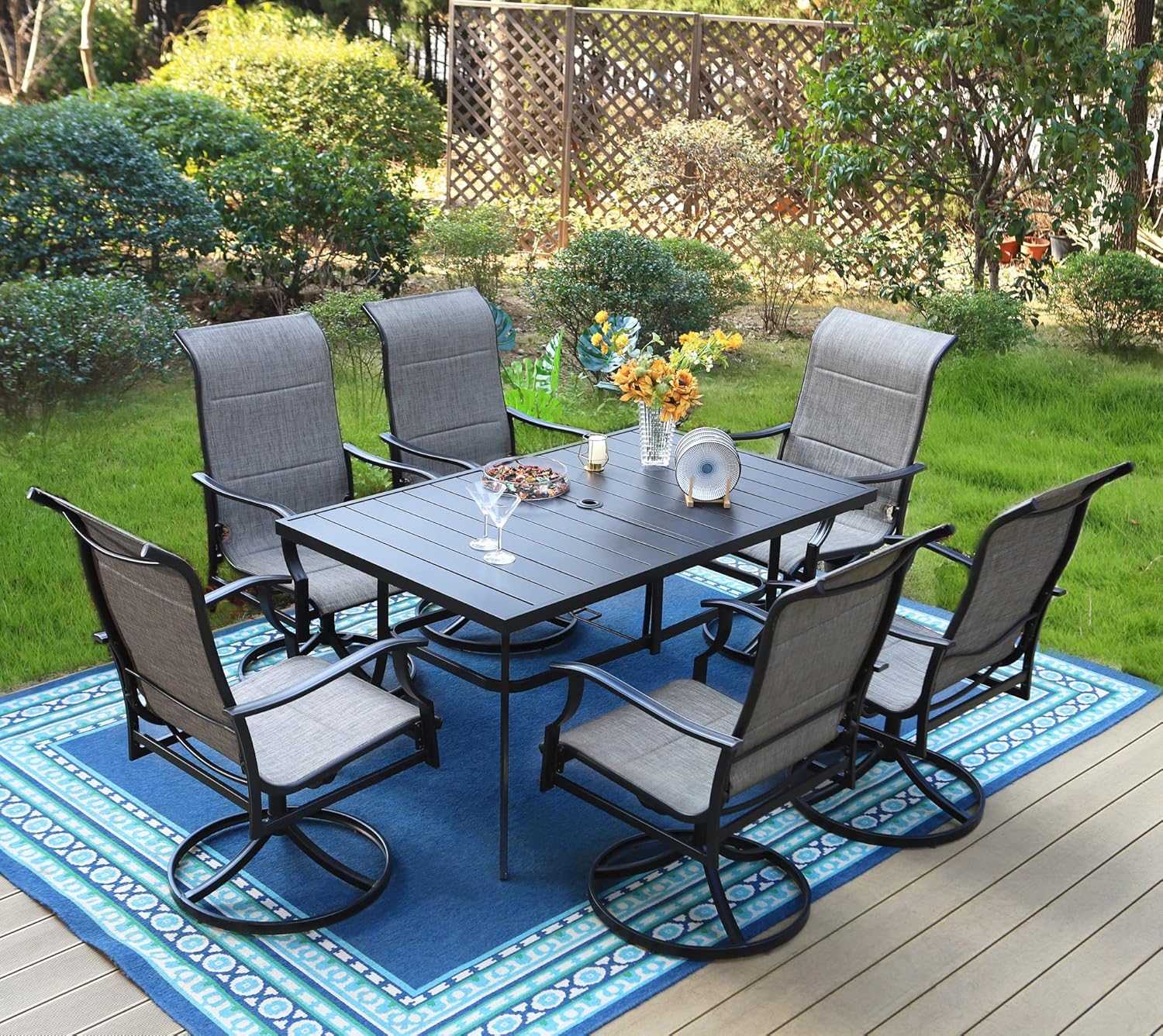 Amazon.com: PHI VILLA Outdoor Patio Dining Set 7-Piece, Patio Table and ...