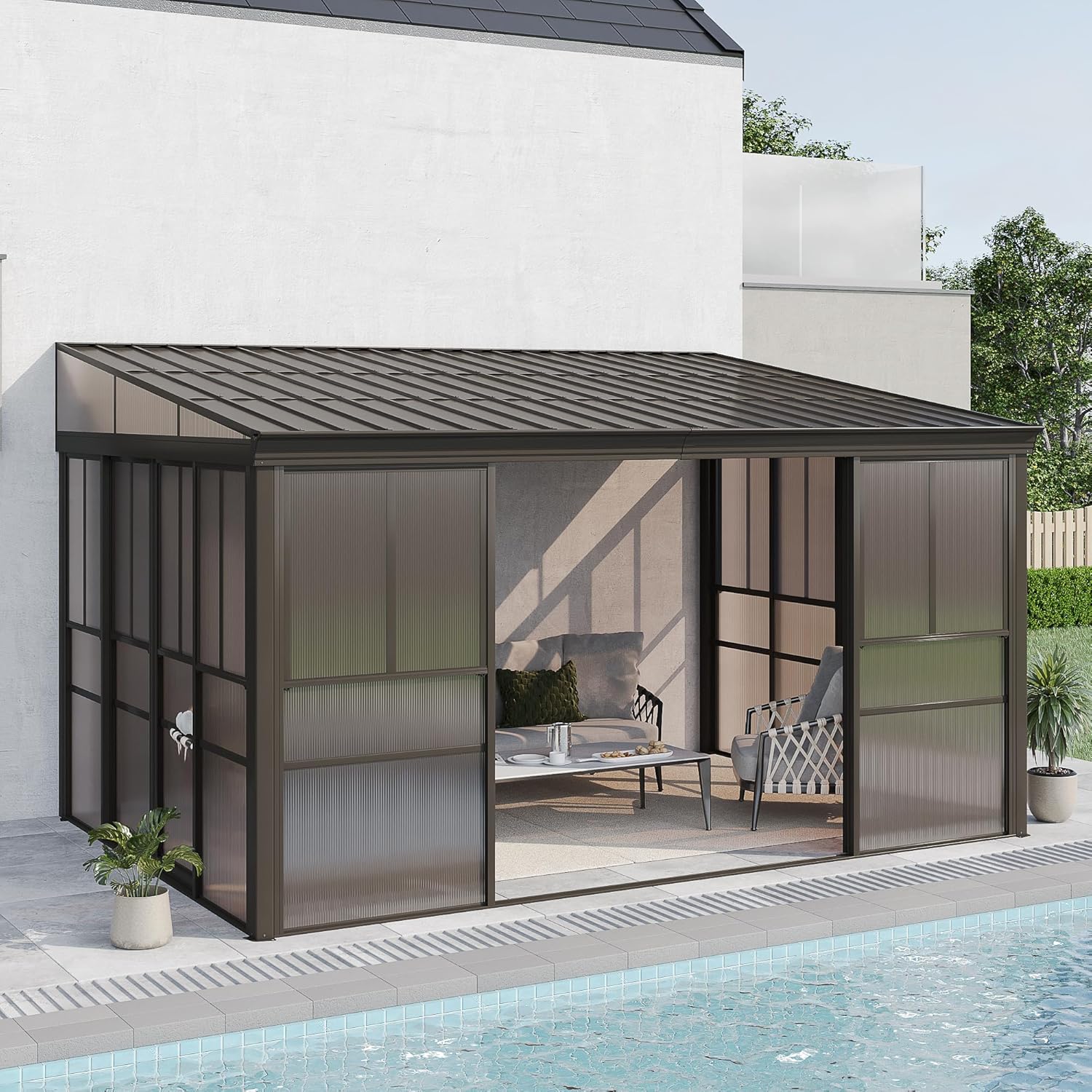 MELLCOM Solarium mural toutes saisons avec cadre en aluminium, toit en ...