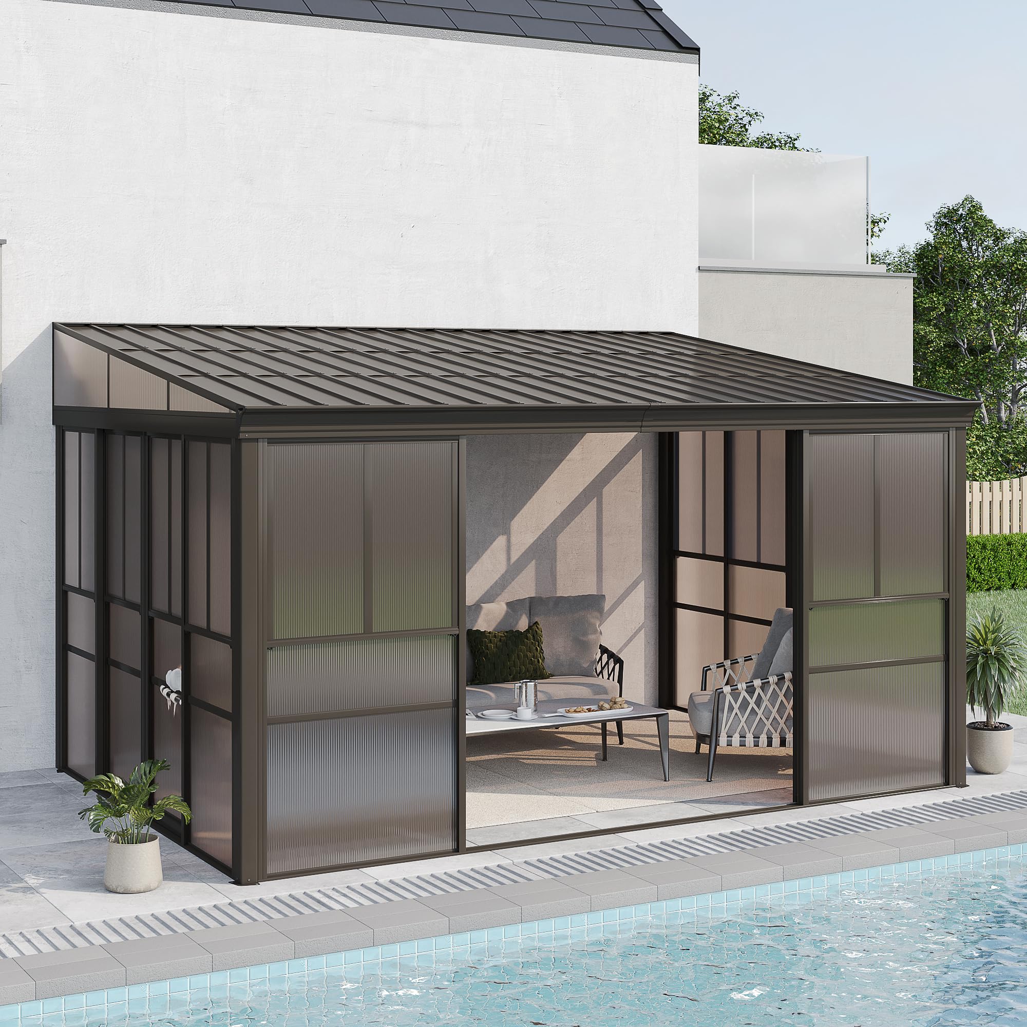 Buy EROMMY 10' x 14' Sunroom, Wall ed Gazebo Solarium with Aluminum ...