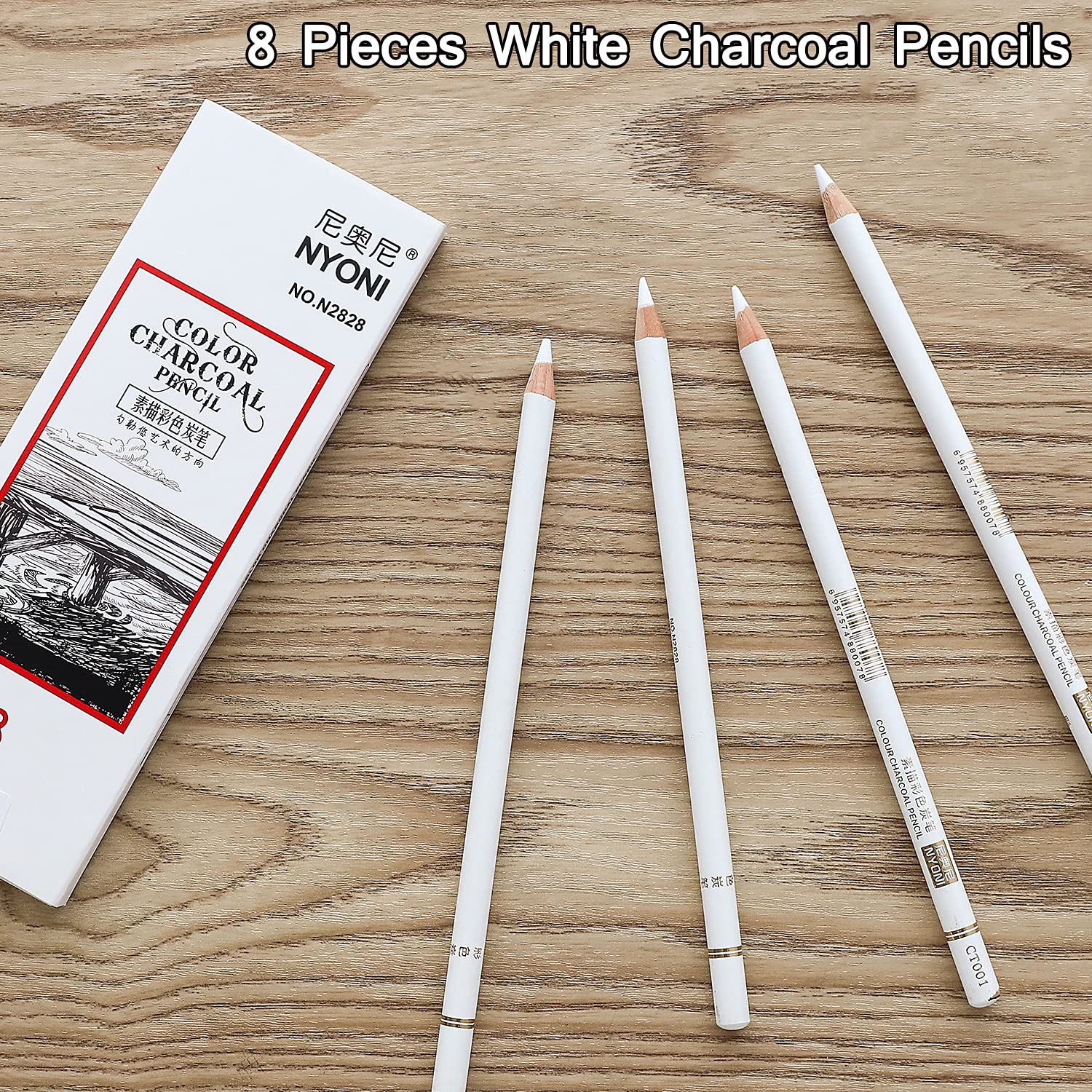 Snapklik.com : Professional White Charcoal Pencils Set, 8 Pieces Sketch ...