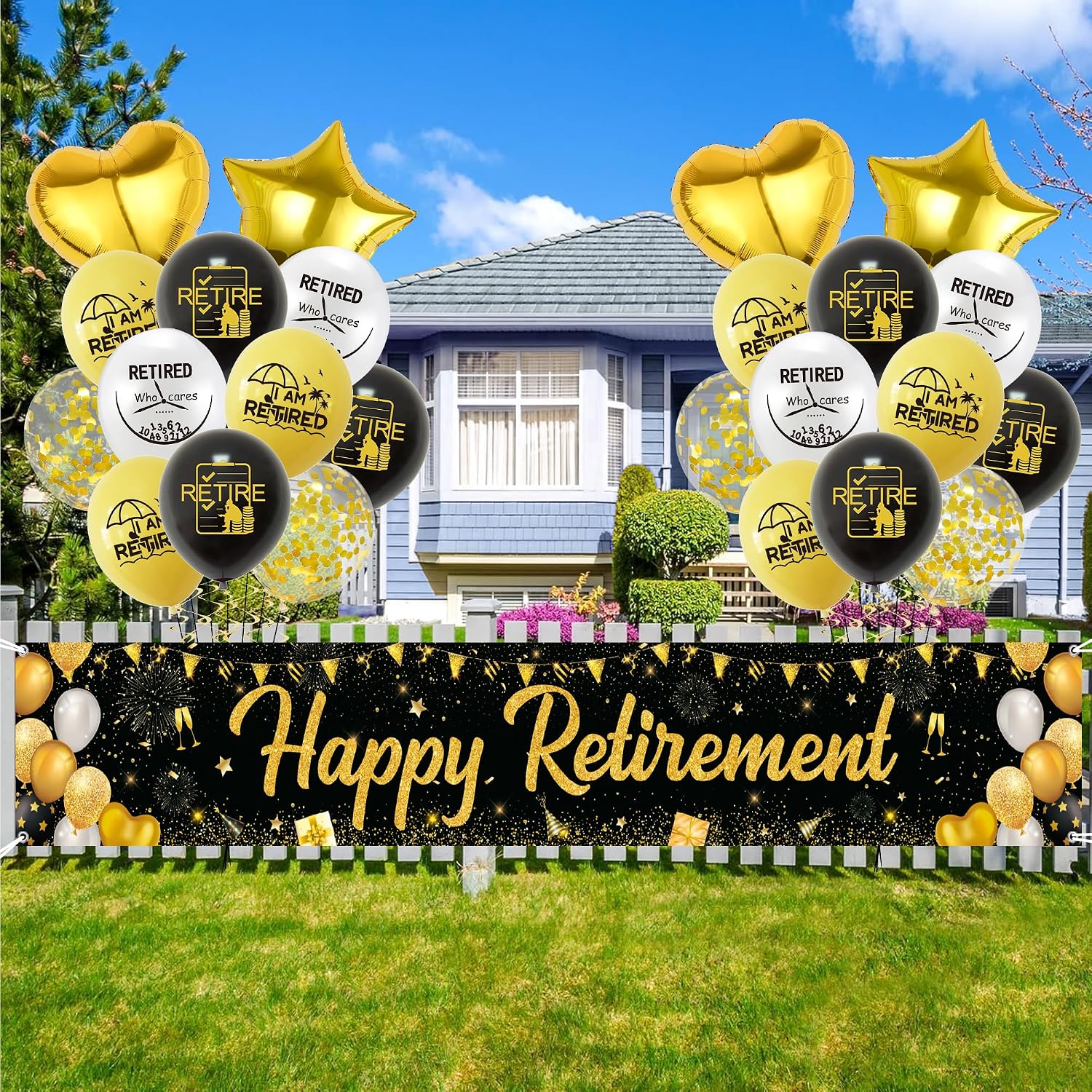 Black Gold Retirement Party Decorations - 29pcs Farewell Banner Set ...