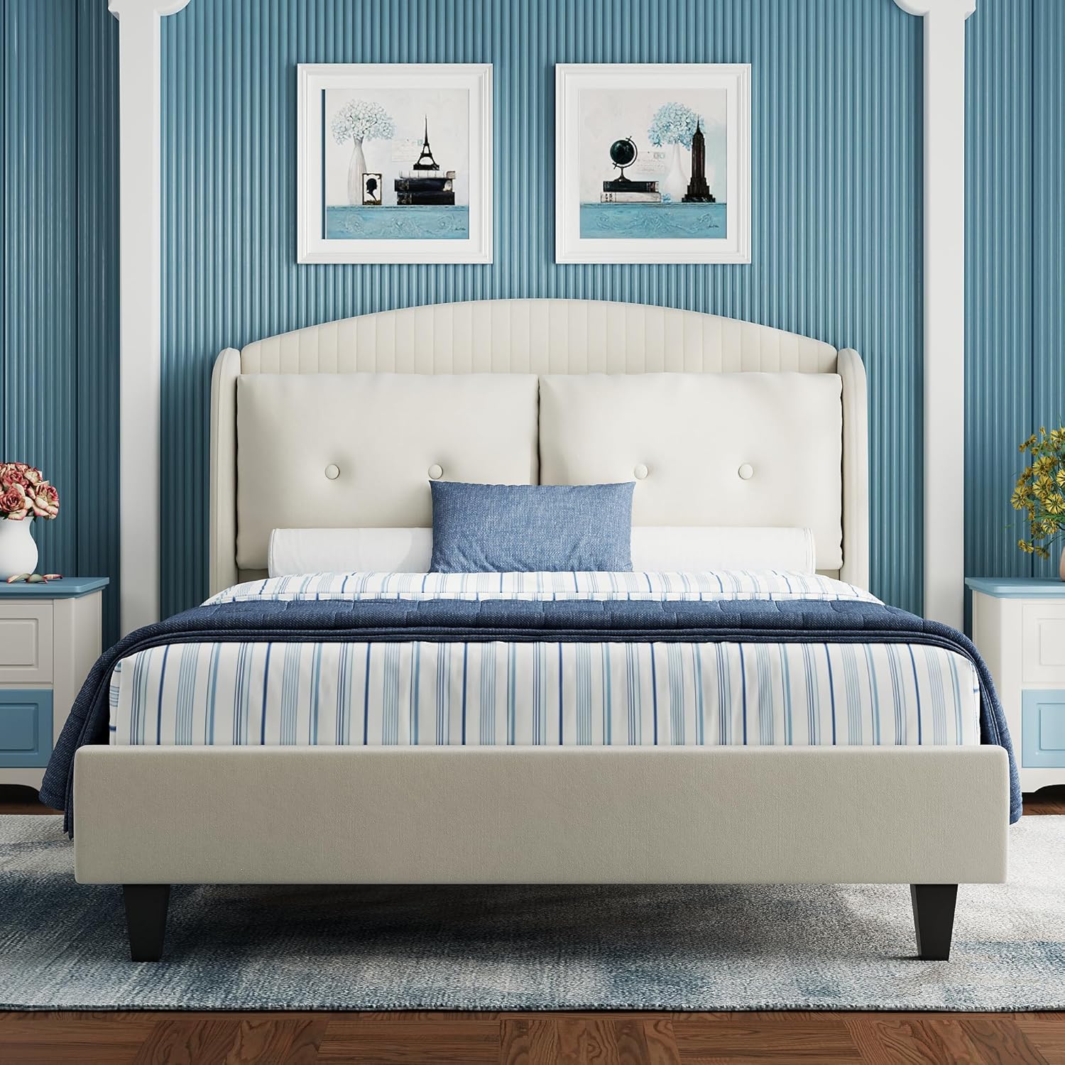 Amazon.com: LIKIMIO Full Size Bed Frame, Velvet Upholstered Full Bed ...