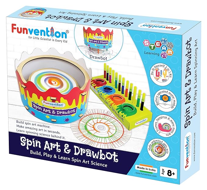 Funvention Spin Art & Drawbot | DIY Spin Art Machine STEM Kit for Kids Age 6+ | Build, Learn ...