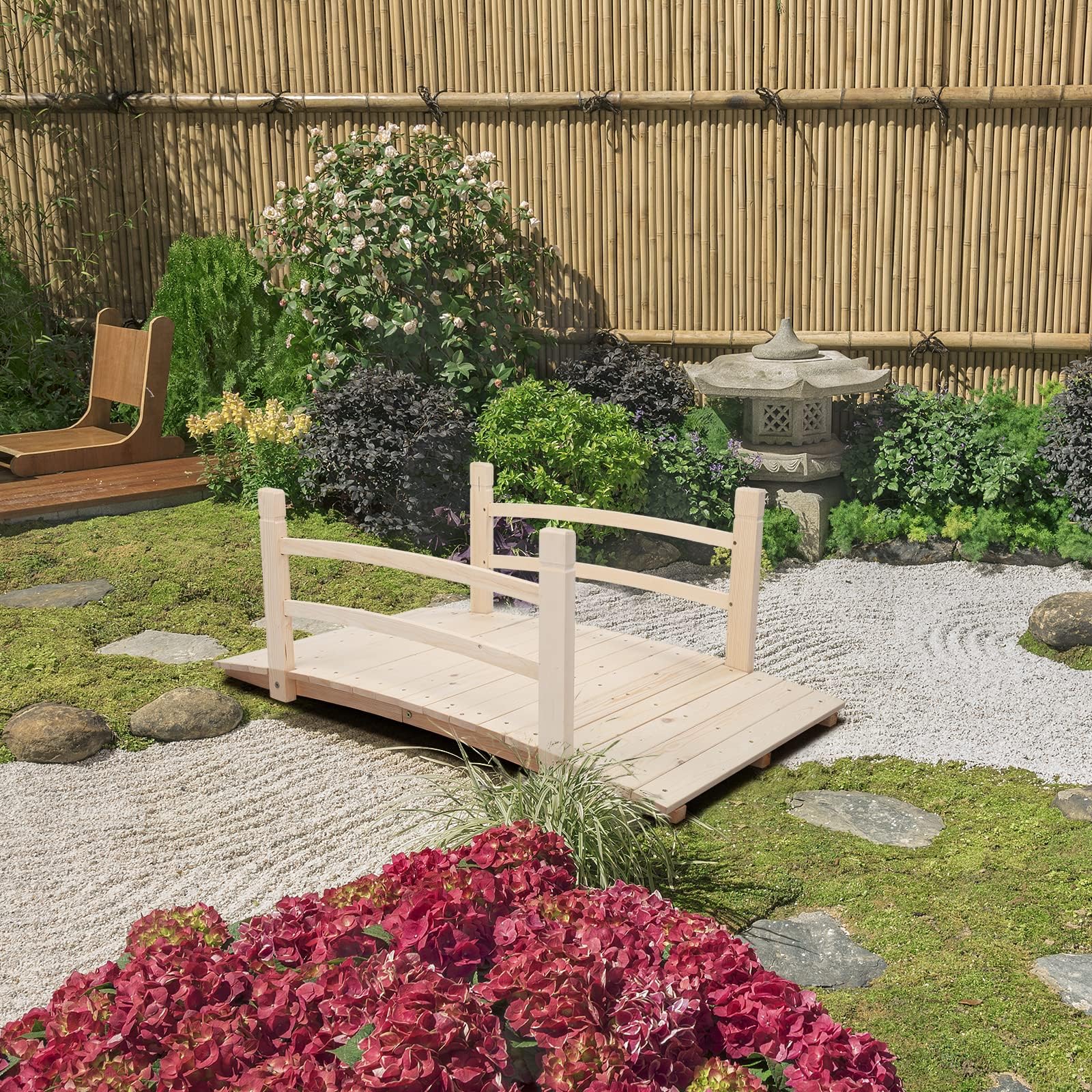 Amazon.com : Volowoo Garden Bridge,Wooden Arc Bridge with Rails for ...