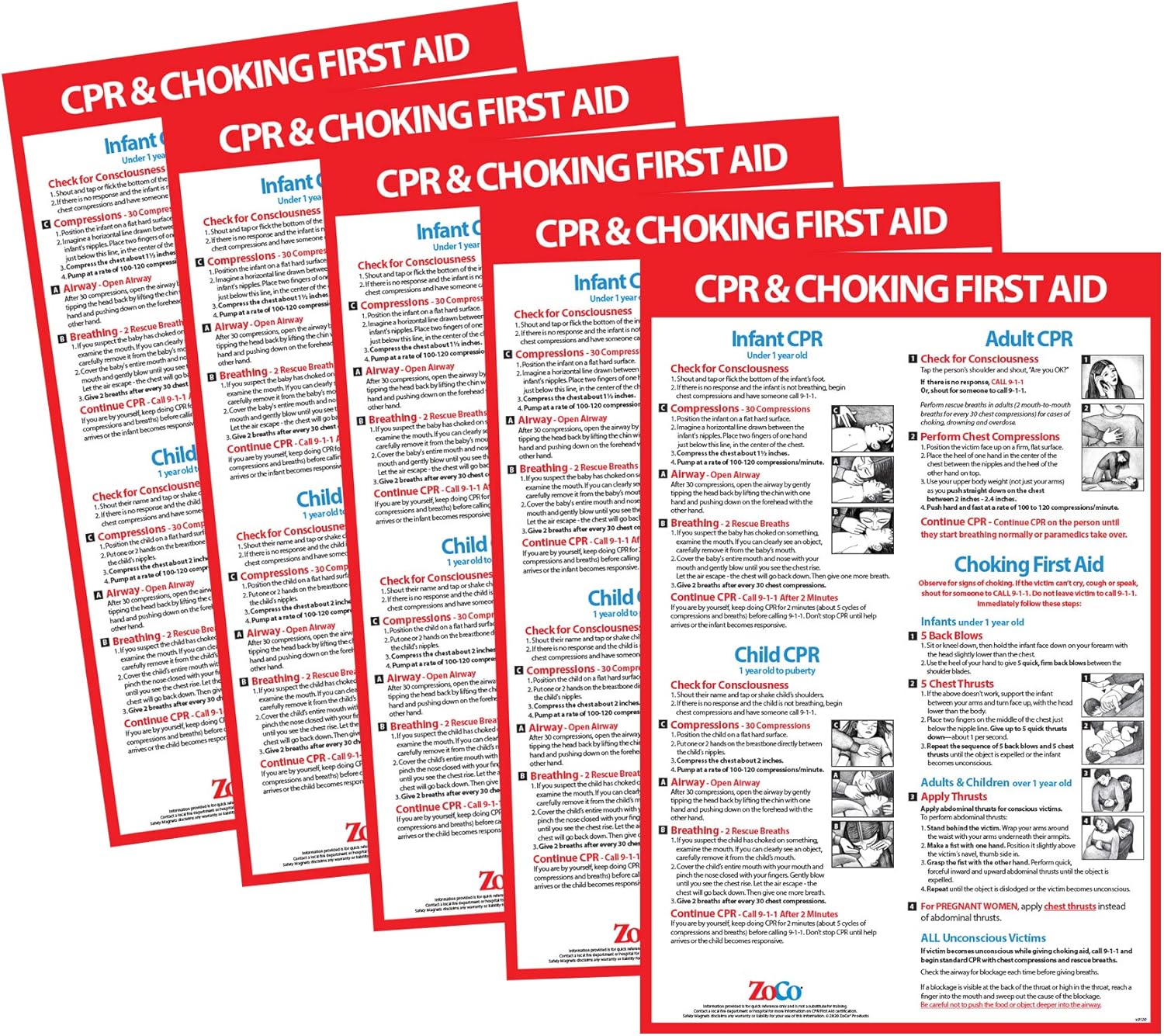 5 Pack: CPR and Choking Posters - Choking Posters for Restaurant ...