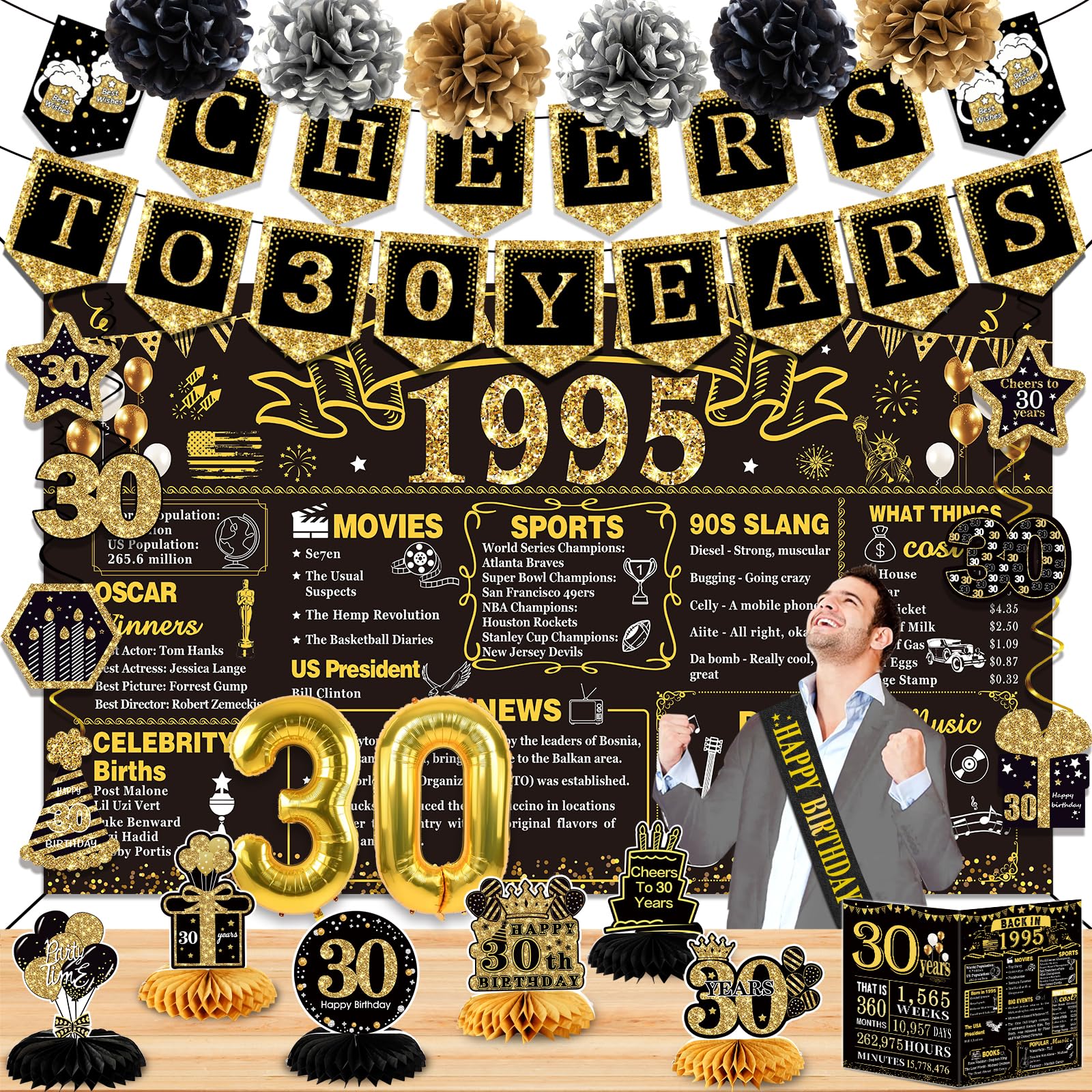 Amazon.com: 30th Birthday Decorations for Men Women,24PCS 1995 Banner ...