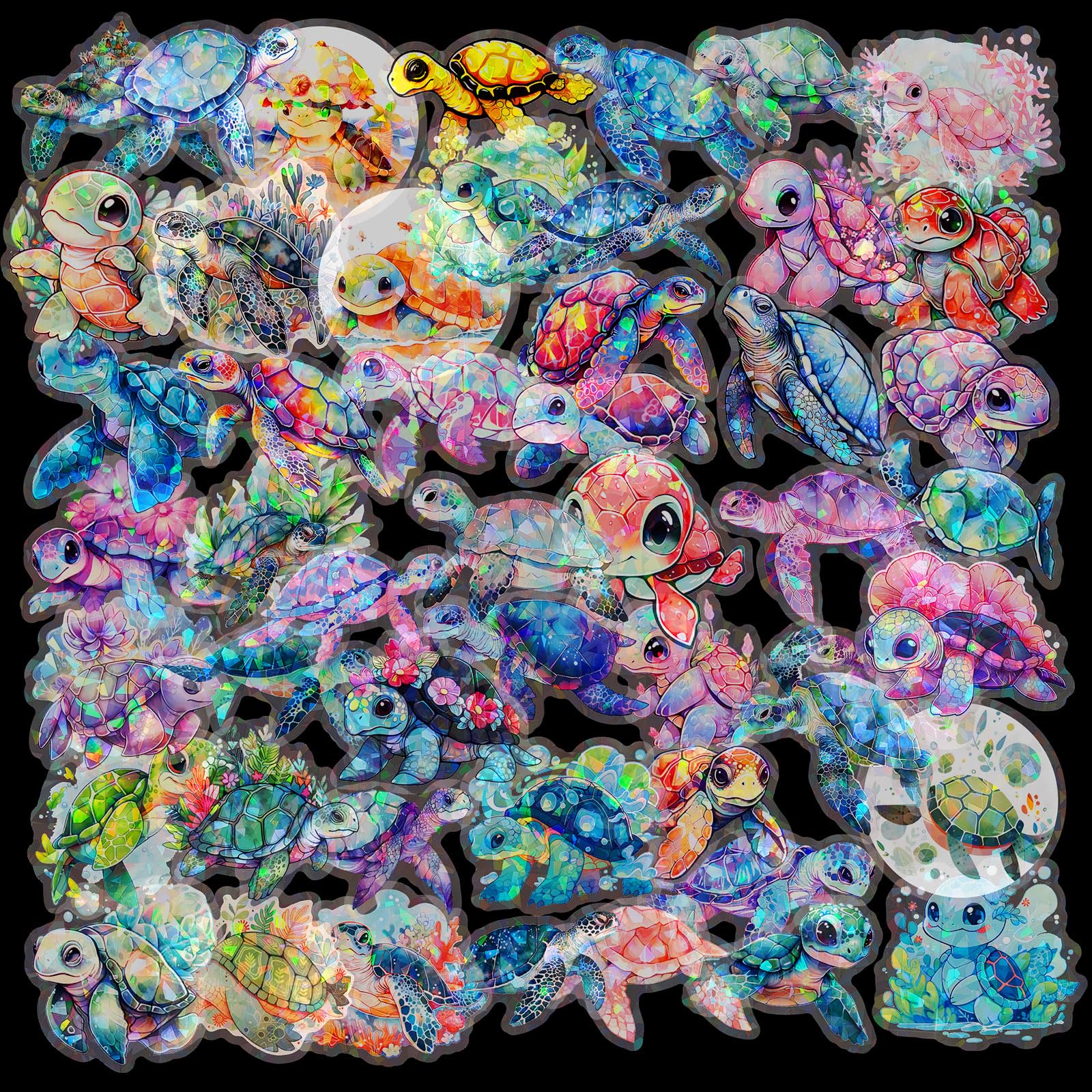 Amazon.com: Yoksas Cute Holographic Sea Turtle Stickers - 50Pcs ...