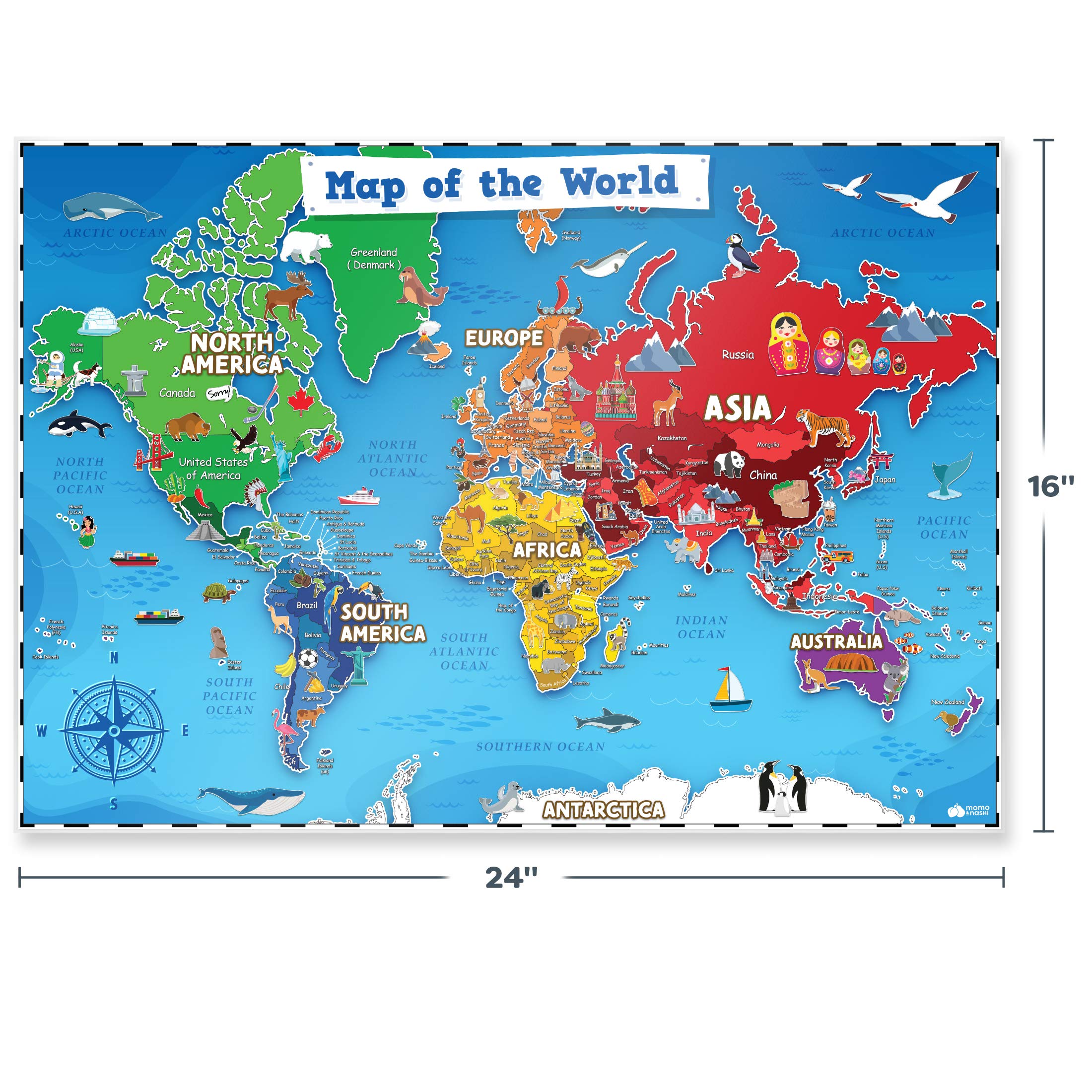 Buy United States & World Map Poster for Kids - 2 Pc - 24 x 18 Inch ...