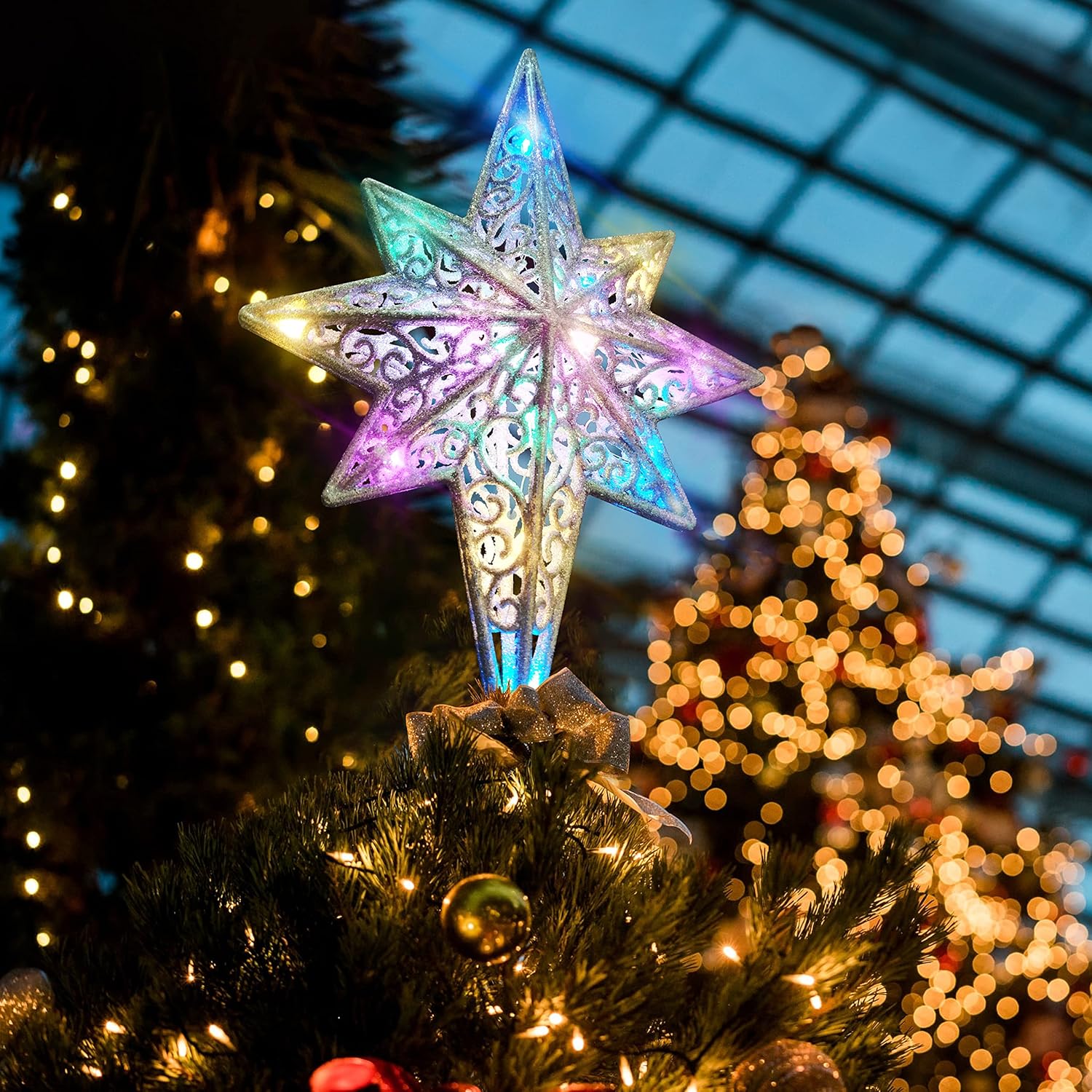 Buy Christmas Tree Topper Star Lighted, Colorful Rotating Tree Topper ...