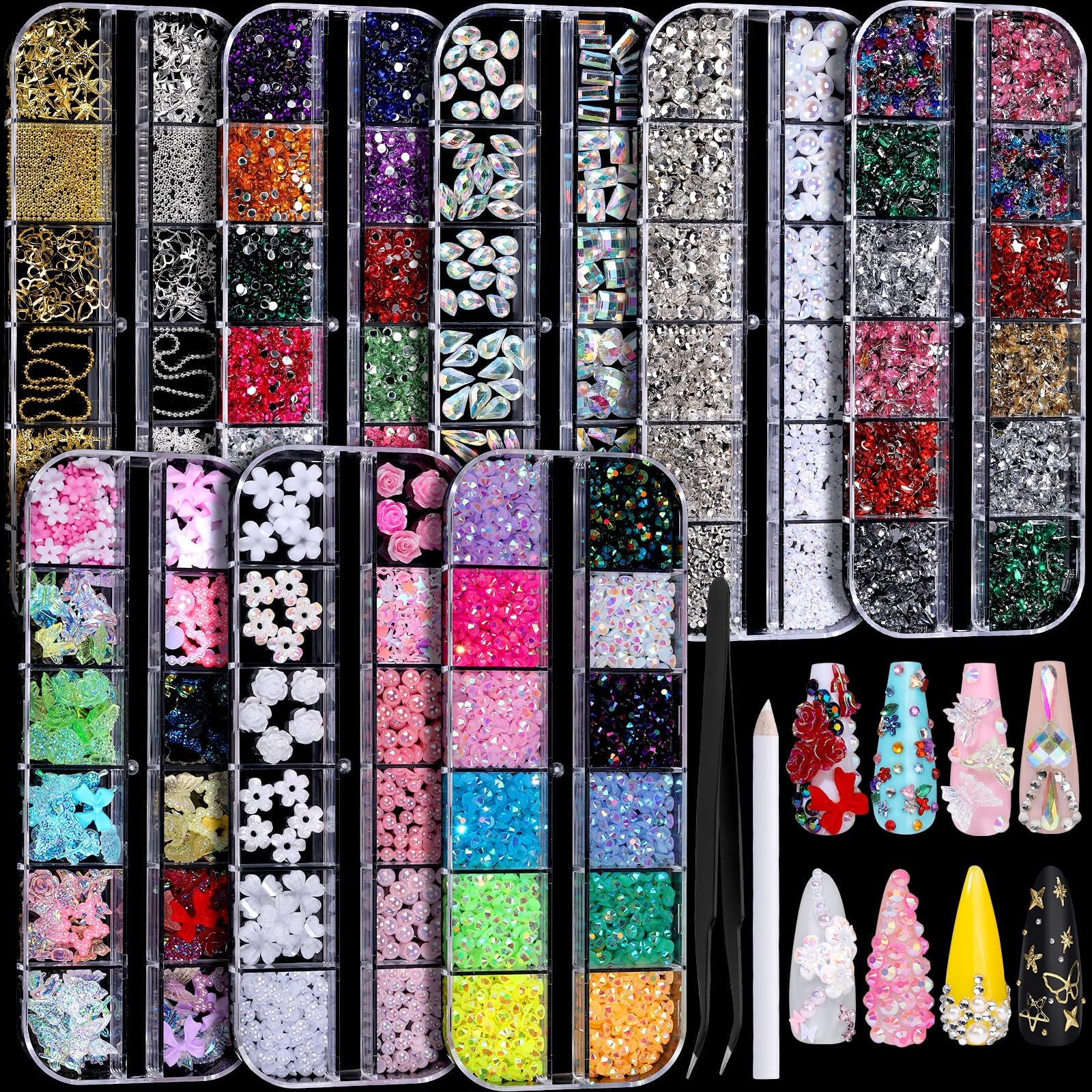 Amazon.com: 4000Pcs Colorful Rhinestones Nail Charms Bling 3D Flat Back ...