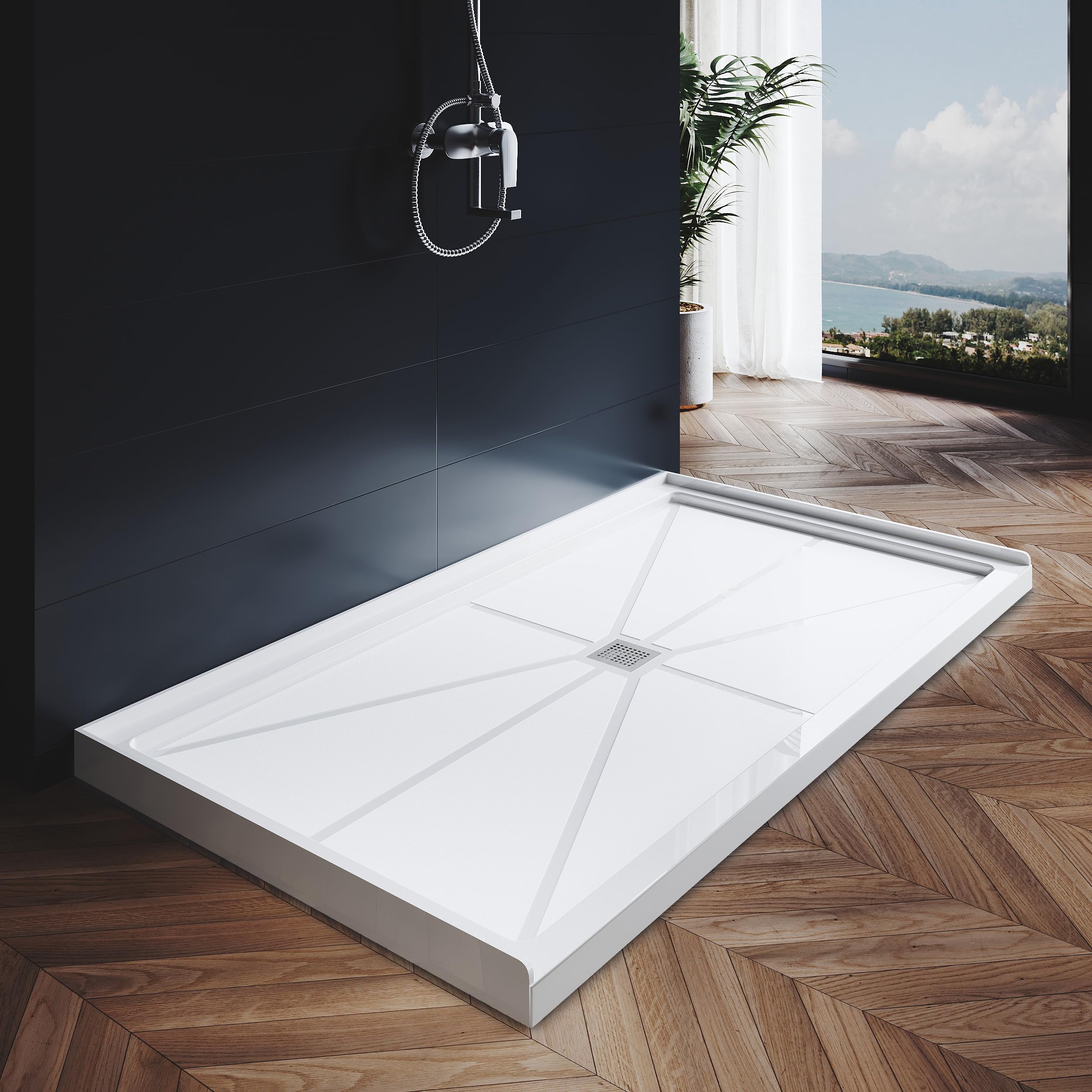 Carvmpin Shower Pan 60" L x 36" W x 4" H Shower Base with Center Trench ...