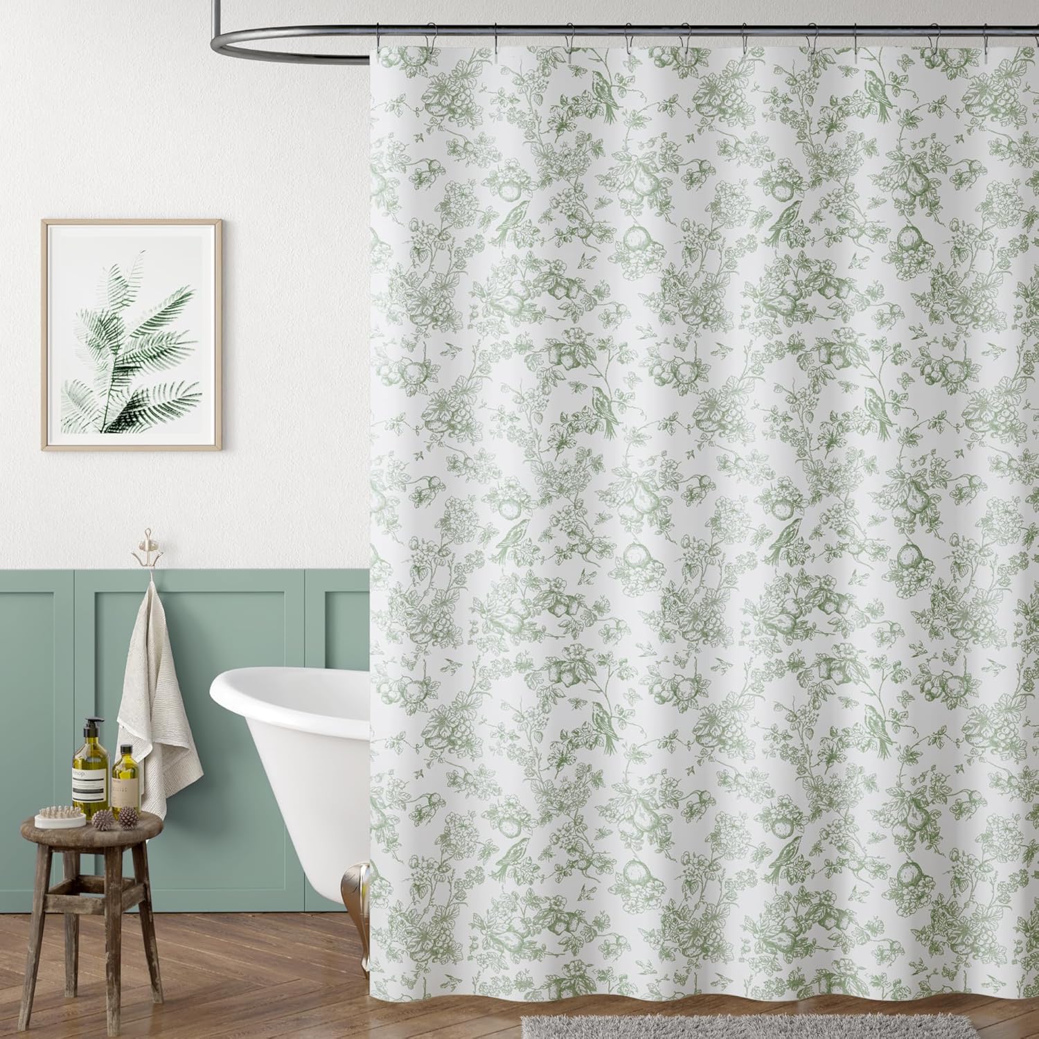 Amazon.com: jinchan Floral Shower Curtain, Green Flower Shower Curtains ...