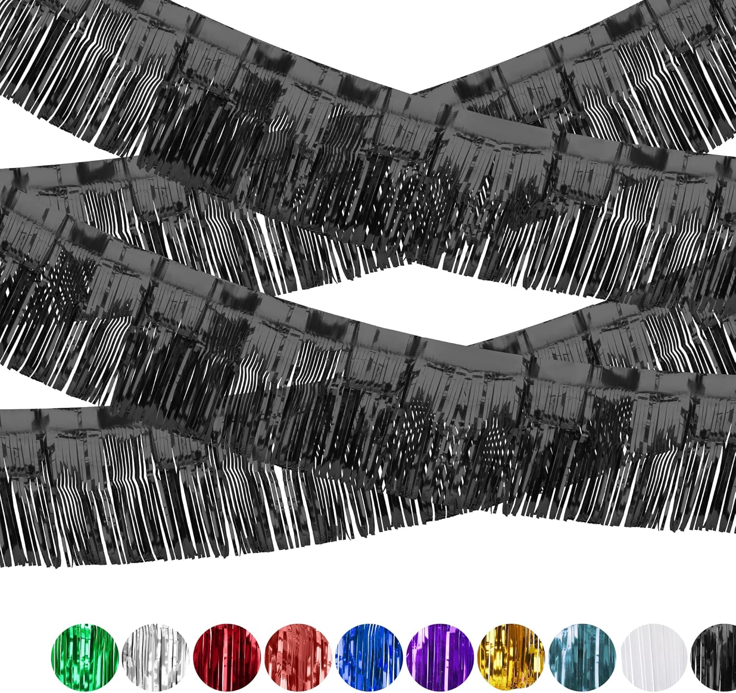 Amazon.com: 4 Pack Black Float Fringe Curtains, Metallic Foil Fringe ...