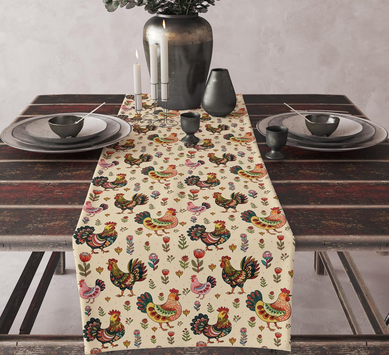 Amazon.com: Yoakiet Chicken Table Runner, Colorful Vintage Boho Hand ...