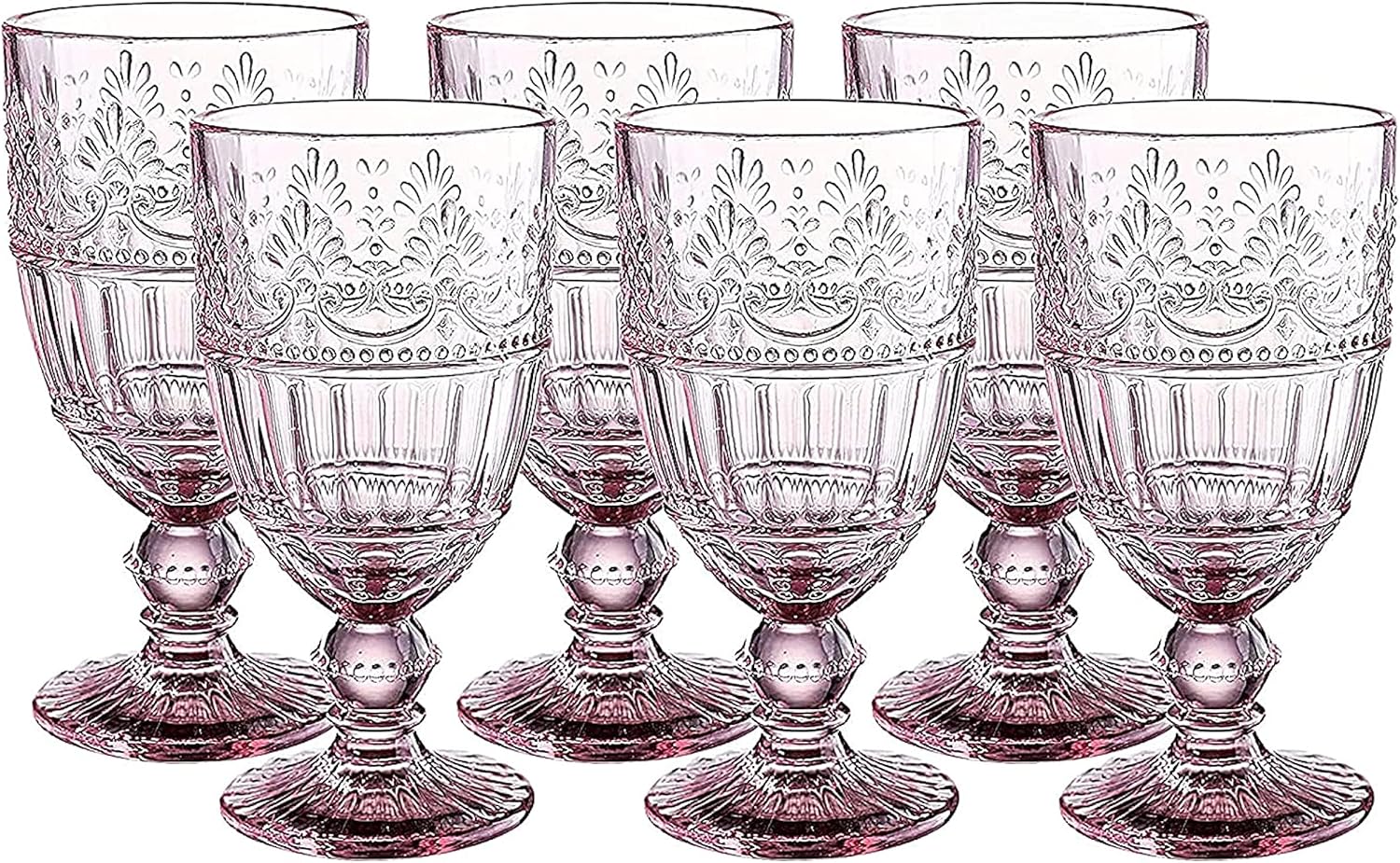 Whole HOUSEWARES Pink Vintage Glass Goblets - Set of 6, 11.5 oz ...
