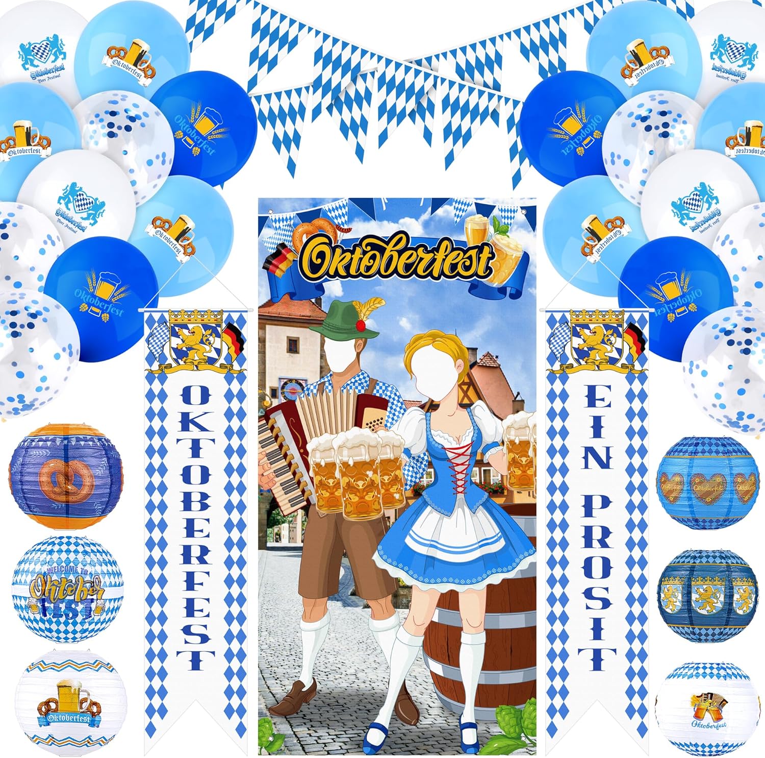 Aodaer 34 Pieces Oktoberfest Decorations Set with Hanging Paper Lantern ...