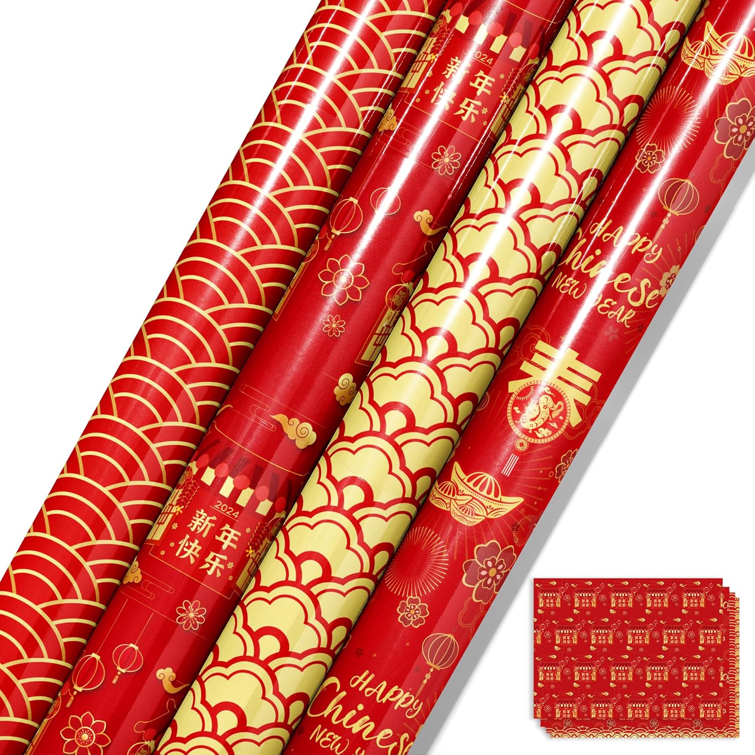 Amazon.com: New Year Wrapping Paper Set, 12 Sheets Chinese New Year ...