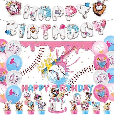 Amazon.com: 31Pcs Ice Cream Drip Baseball Birthday Party Decorations ...