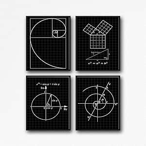 Math Poster Set of Math Posters Fibonacci Golden Spiral Pythagoras's ...