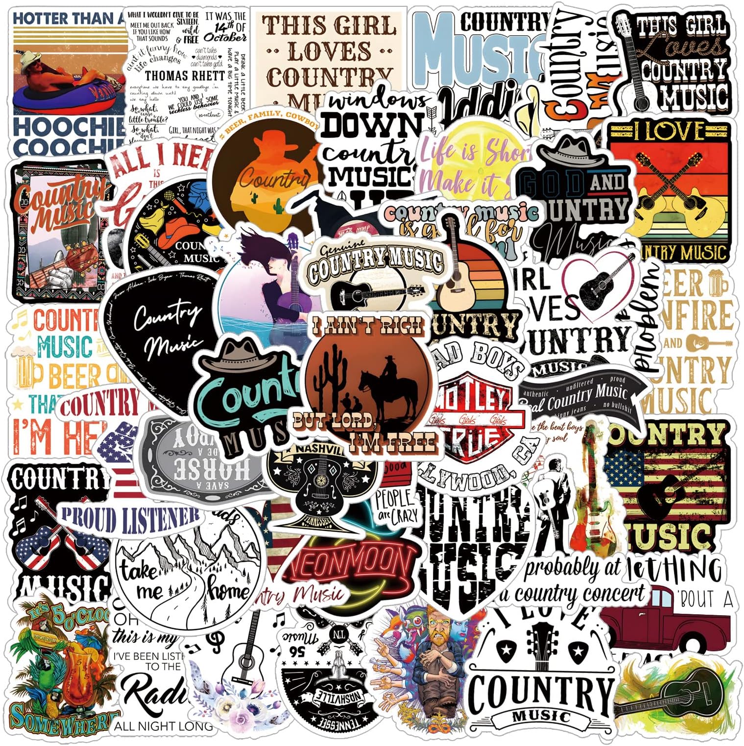 Amazon.com: 52 Pcs Country Music Graffiti Waterproof Vinyl Stickers for ...