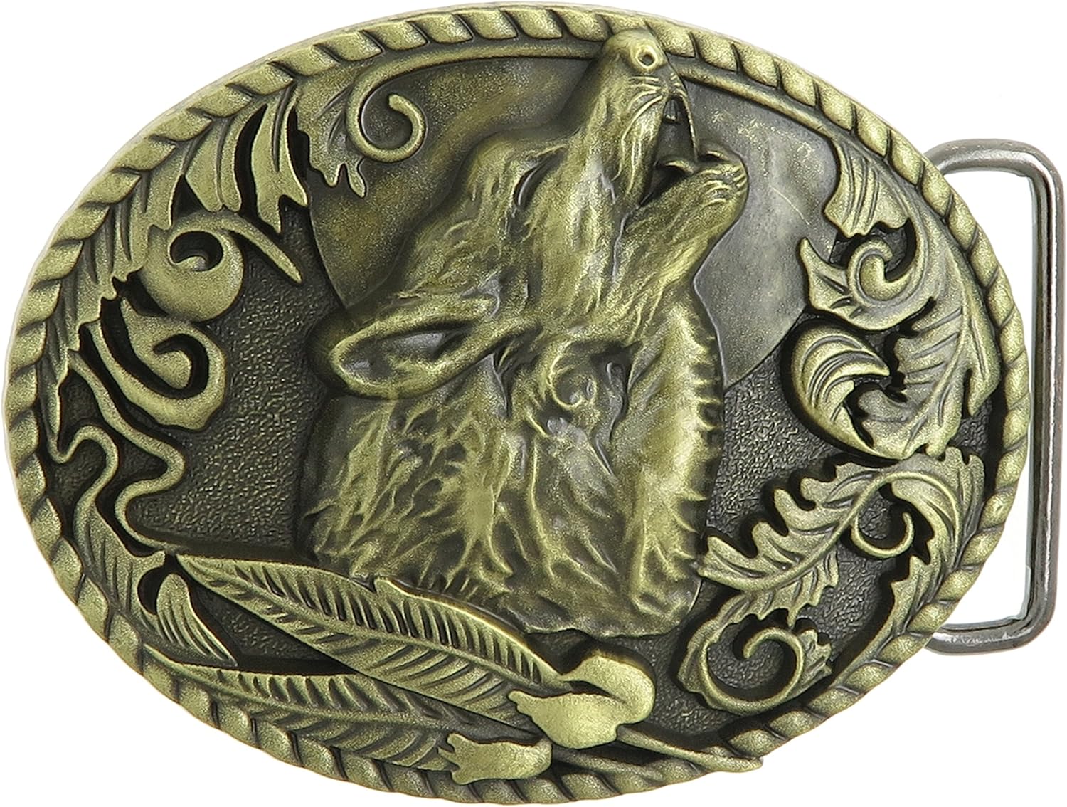Amazon.com: Howling Wolf Cowboy Western Bronze Belt Buckle : Clothing ...