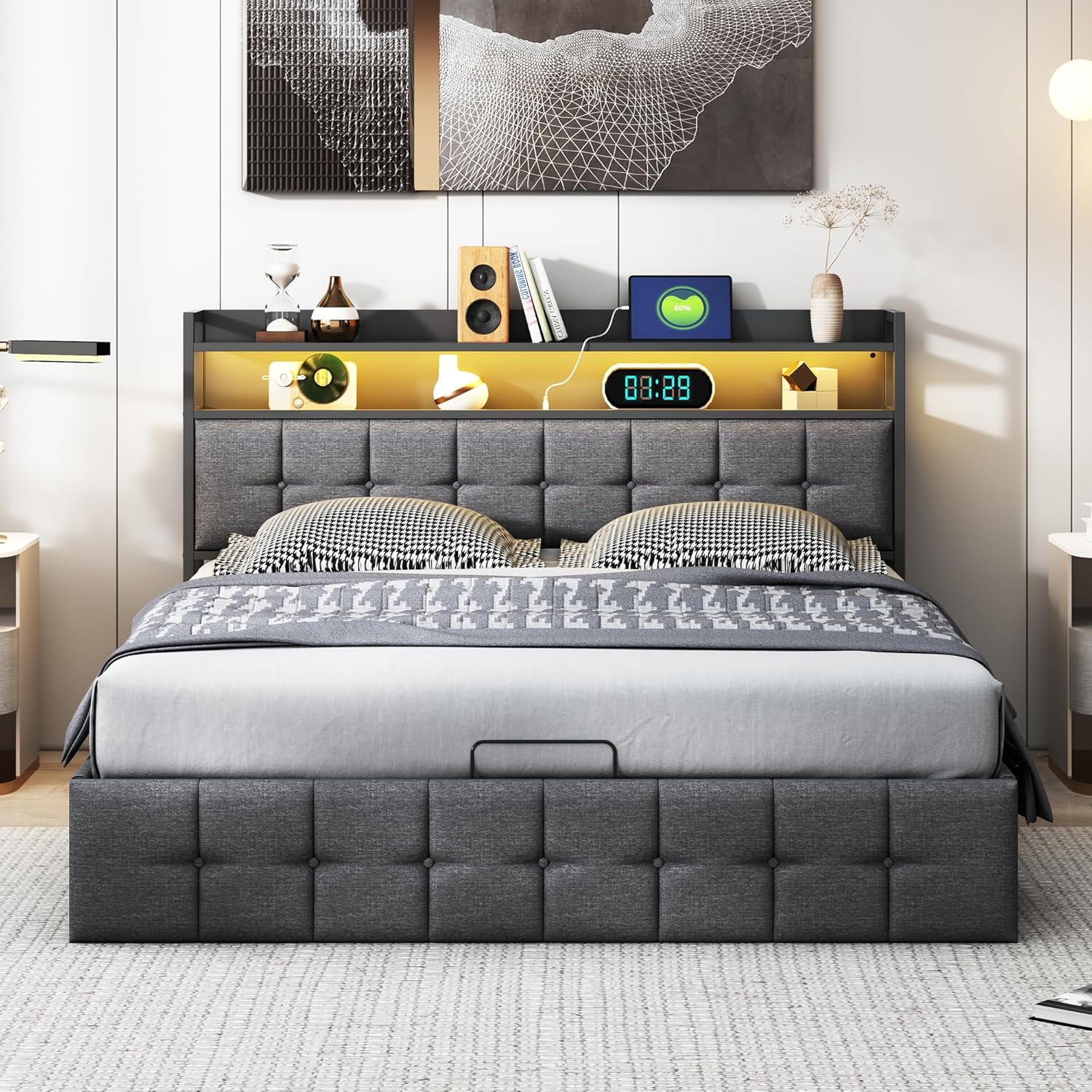 DADEA Boxspringbett 160x200 mit LED und USB, Polsterbett mit Bettkasten ...