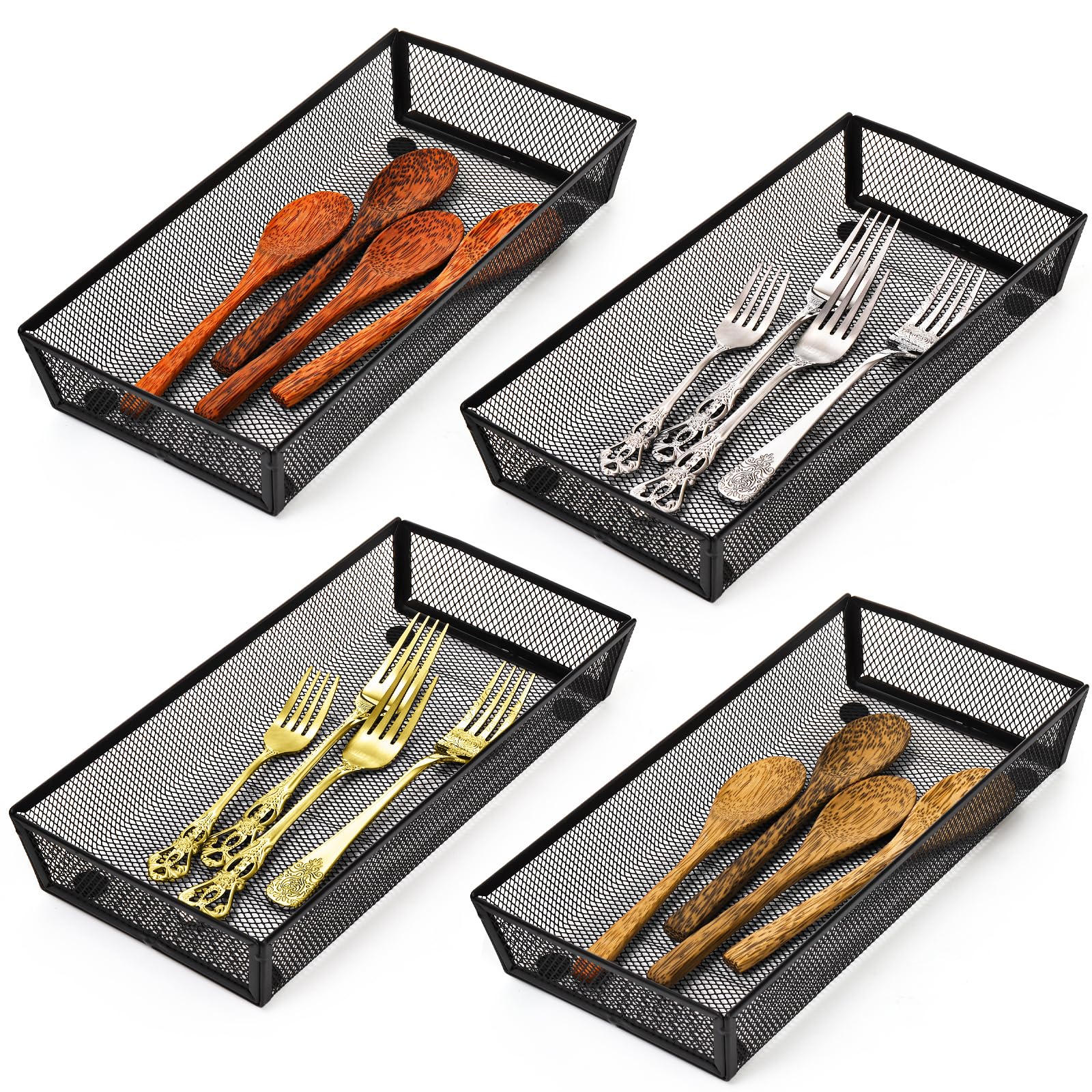 Amazon.com - Elsjoy 4 Pack 12 Inch Mesh Flatware Trays for Kitchen ...