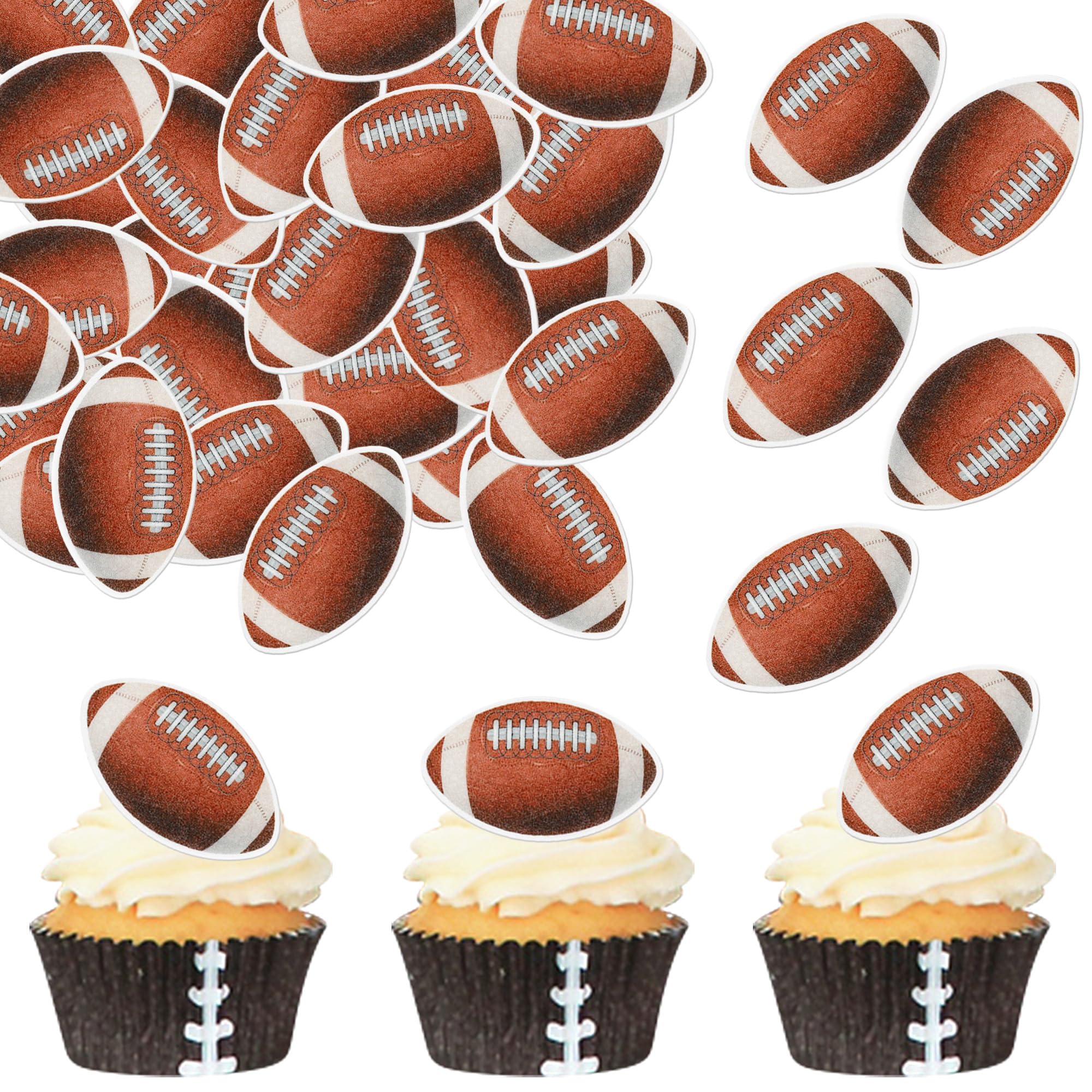Amazon.com: 48 PCS Edible Rugby Ball Cupcake Toppers Wafer Paper ...