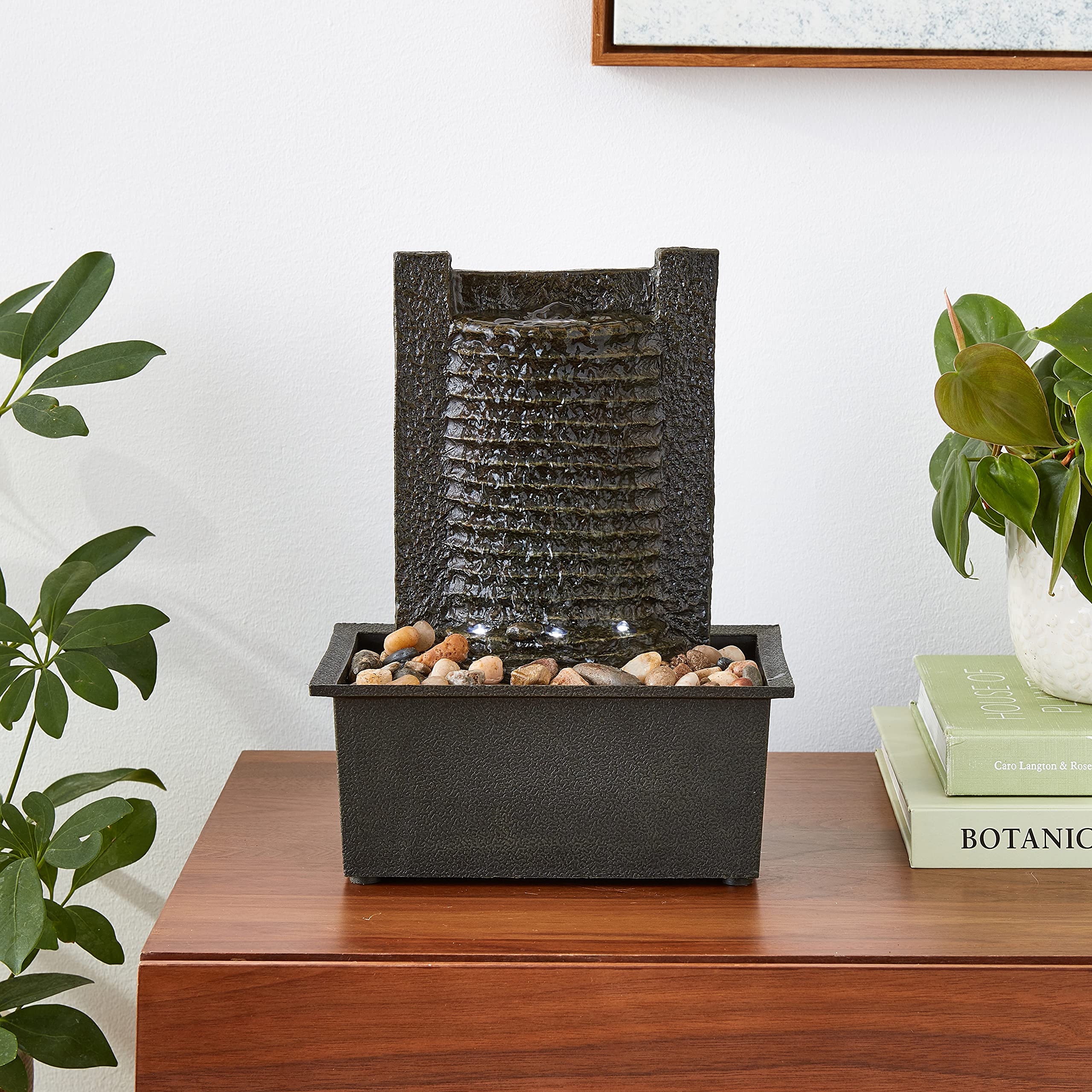 Indoor Water Fountain With LED Lights- Lighted Waterfall Tabletop ...